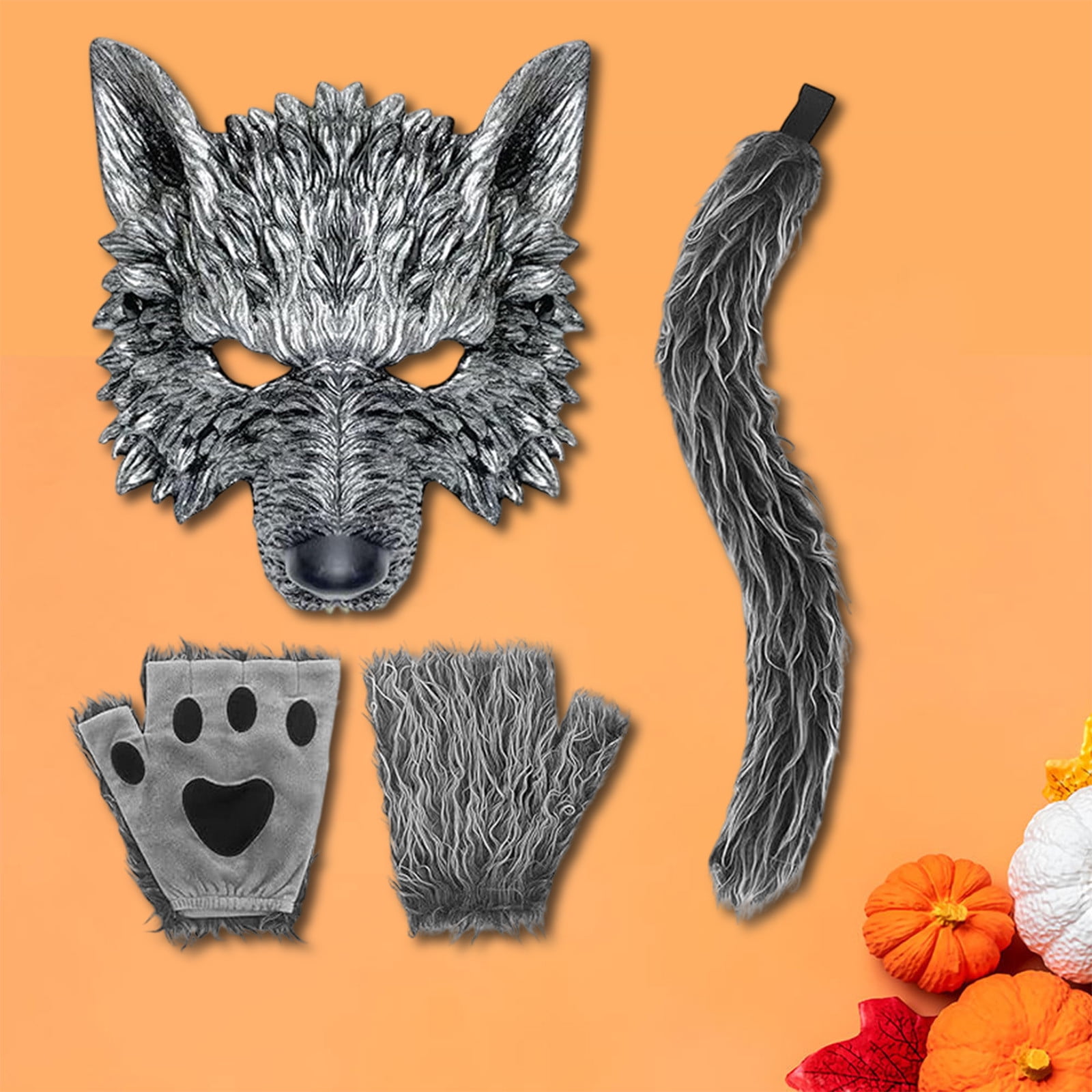 JMKQLZ Werewolf Clothing Kit with Adjustable Ears Tail Gloves and Mask ...