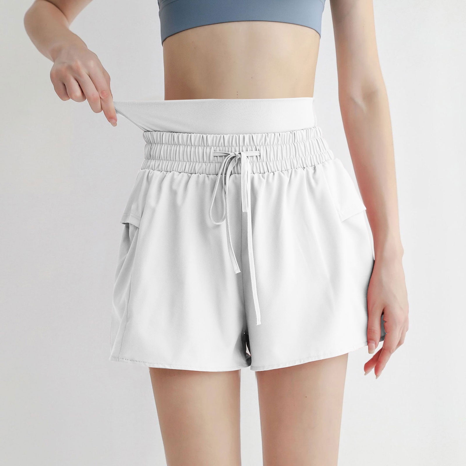 JMKQLZ Women Short Fake Two Piece Sport Shorts High-Waisted Short Pants ...