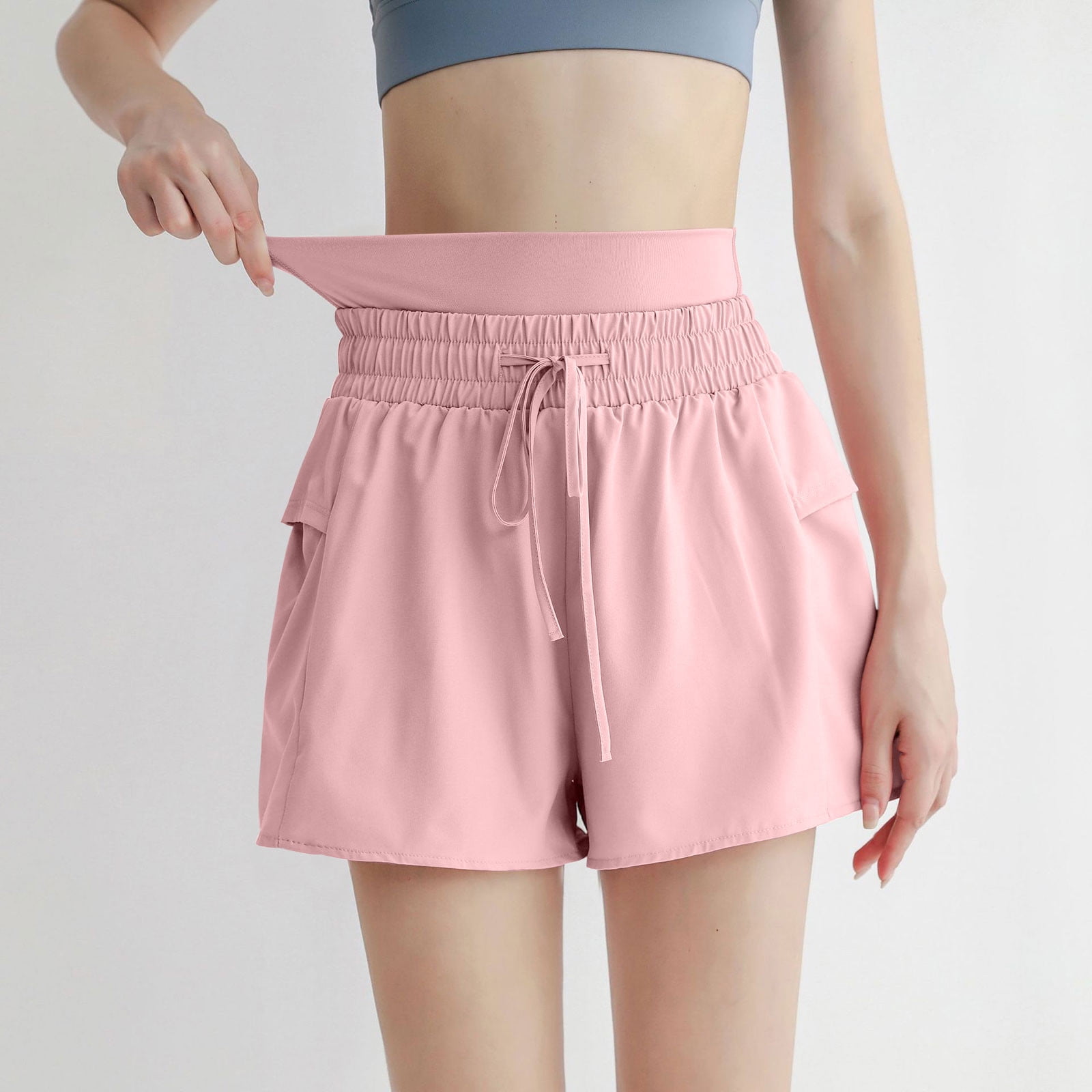 JMKQLZ Women Short Fake Two Piece Sport Shorts High-Waisted Short Pants ...