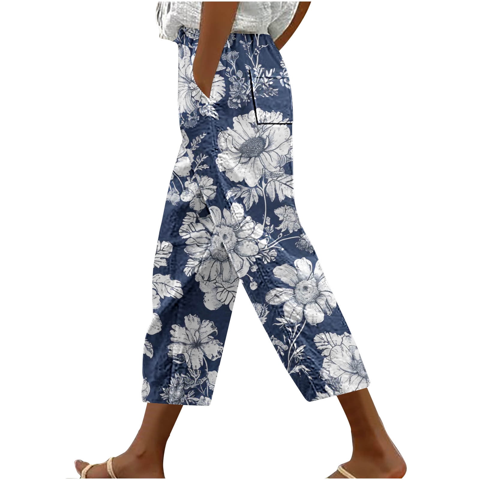 JMKQLZ Women's Capris Pants Loose Fit Casual Cropped Pants Lightweight ...