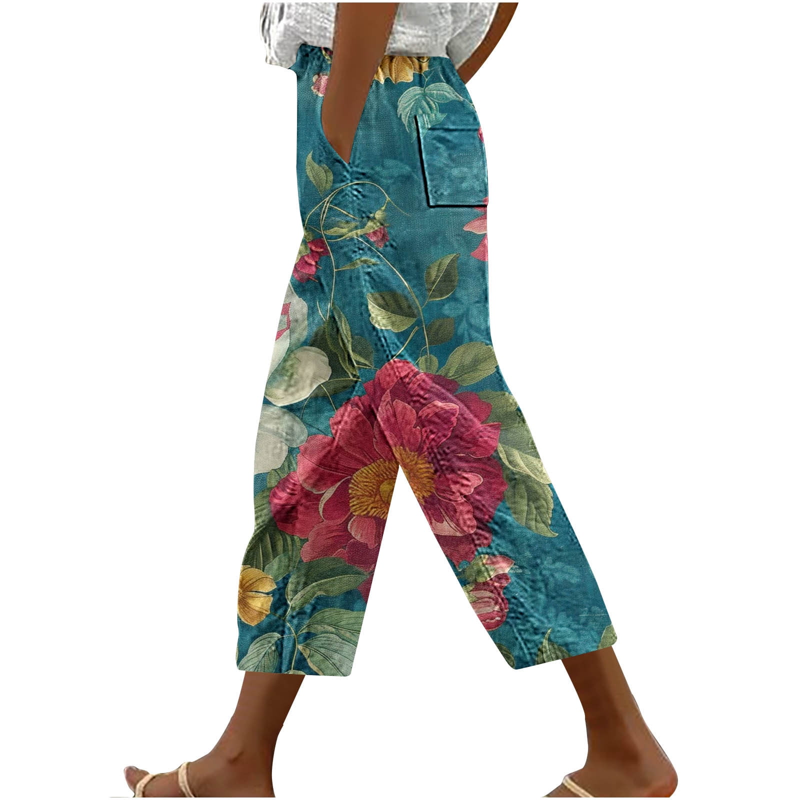 JMKQLZ Women's Capris Pants Relaxed Fit Lightweight Cropped Pants with ...