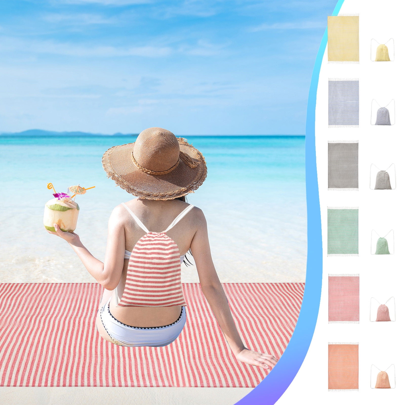 JMKQLZFringed Striped Beach Towel with Carry Backpack - Oversized ...