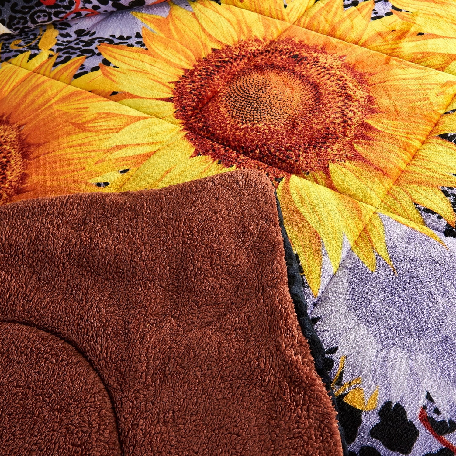 JML 3-Piece Floral Printed Sherpa-Backing Reversible Comforter Set ...