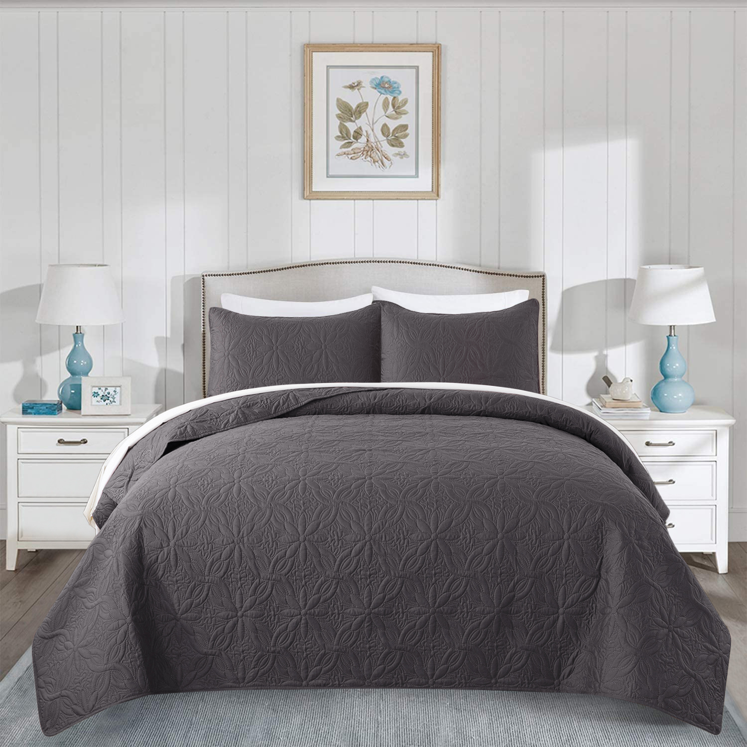 JML 3 Piece Quilt Set Queen Size 88"x92",Lightweight Printed Microfiber ...