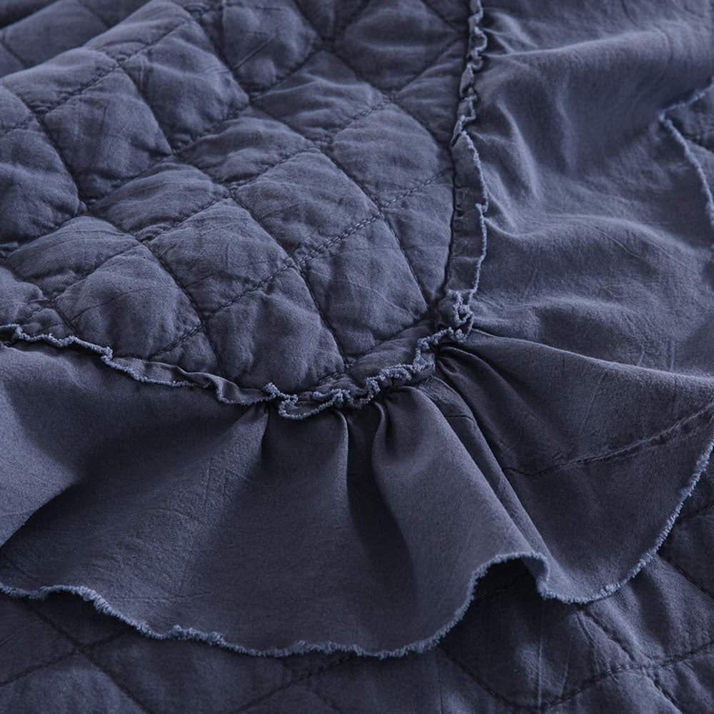 JML 3 Piece Ruffle Quilt Set Dark Blue - Queen - Walmart.com
