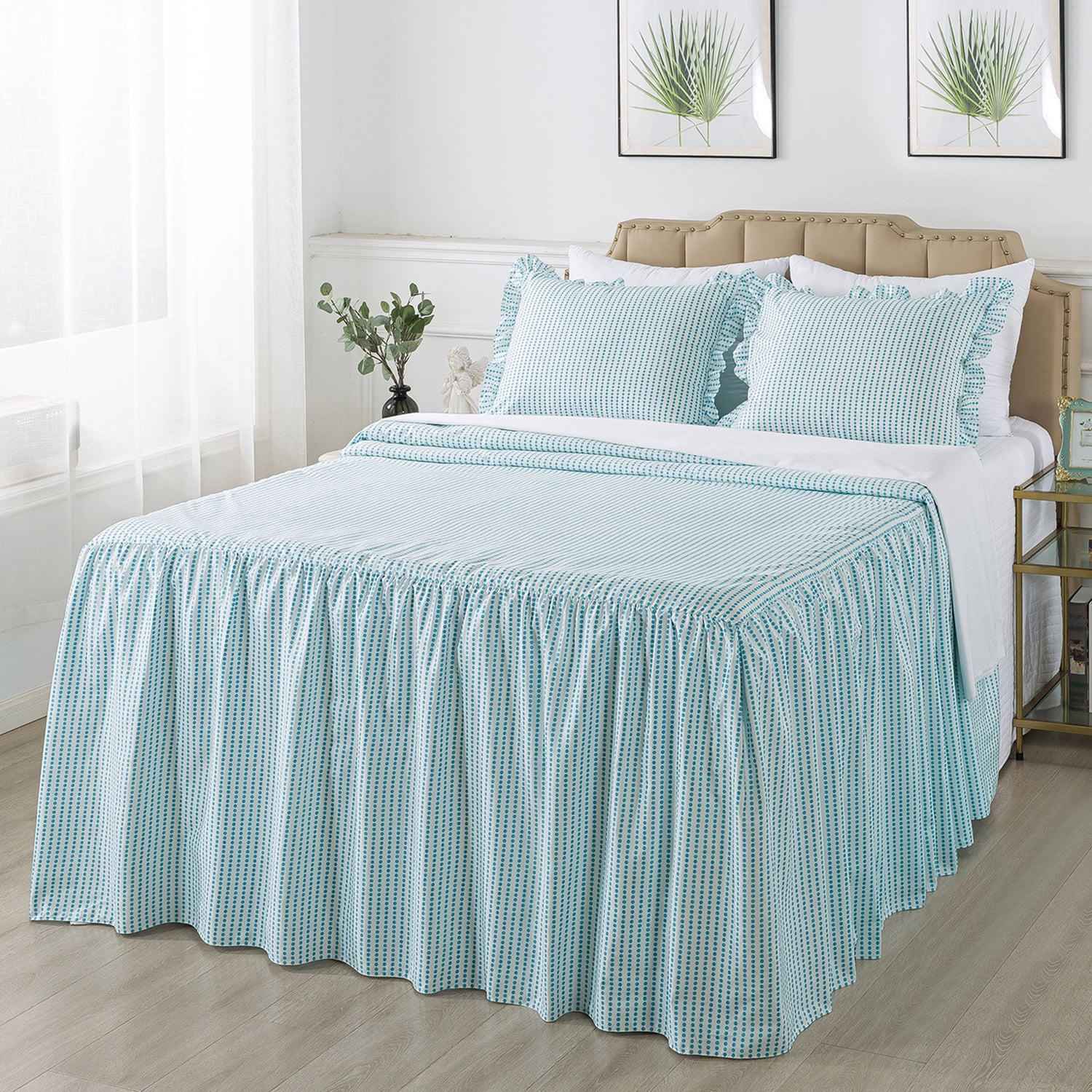 JML 3 Piece Ruffle Skirt Bedspread Set Full Size,Blue Polka Dot ...