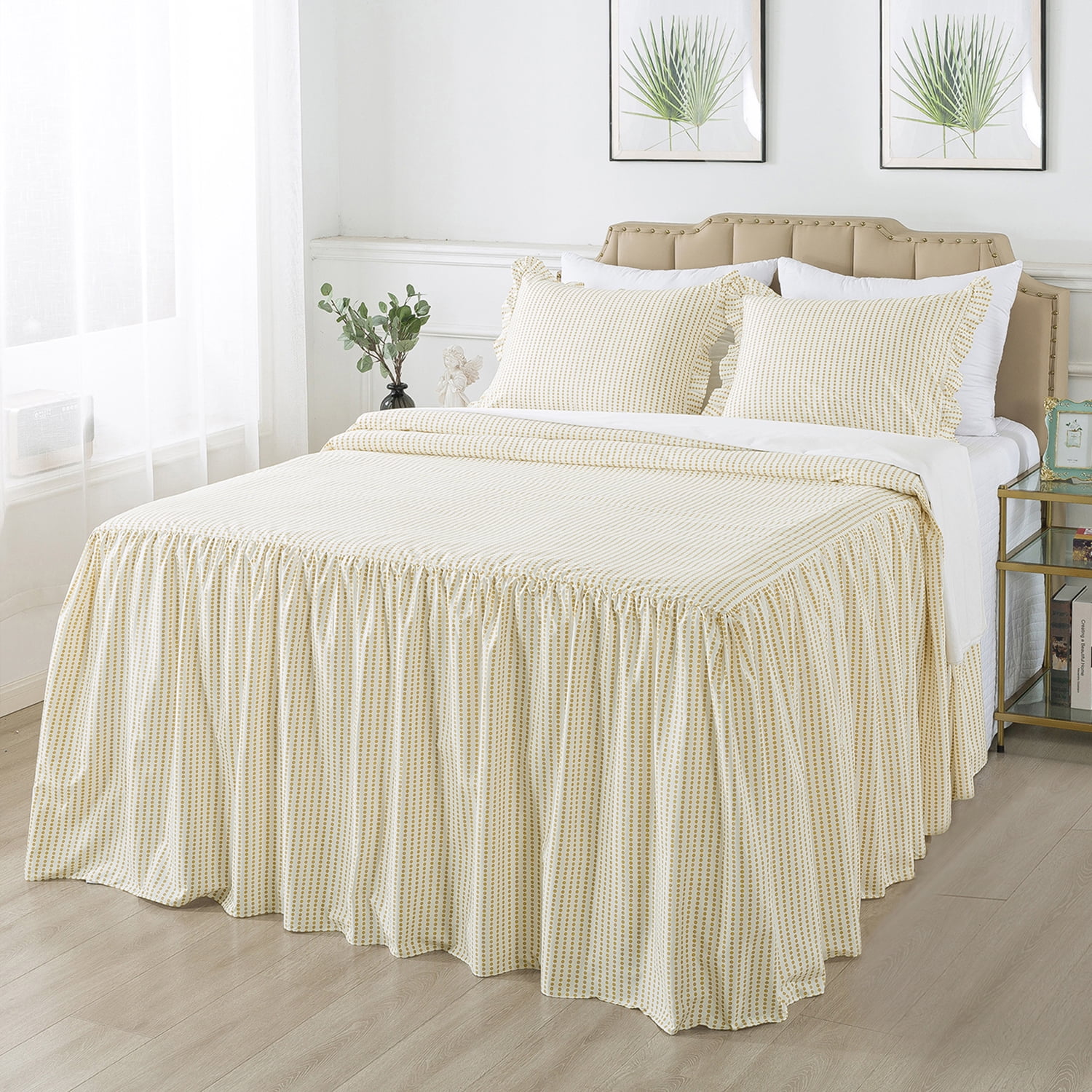 JML 3 Piece Ruffle Skirt Bedspread Set Full Size,Gold Polka Dot ...