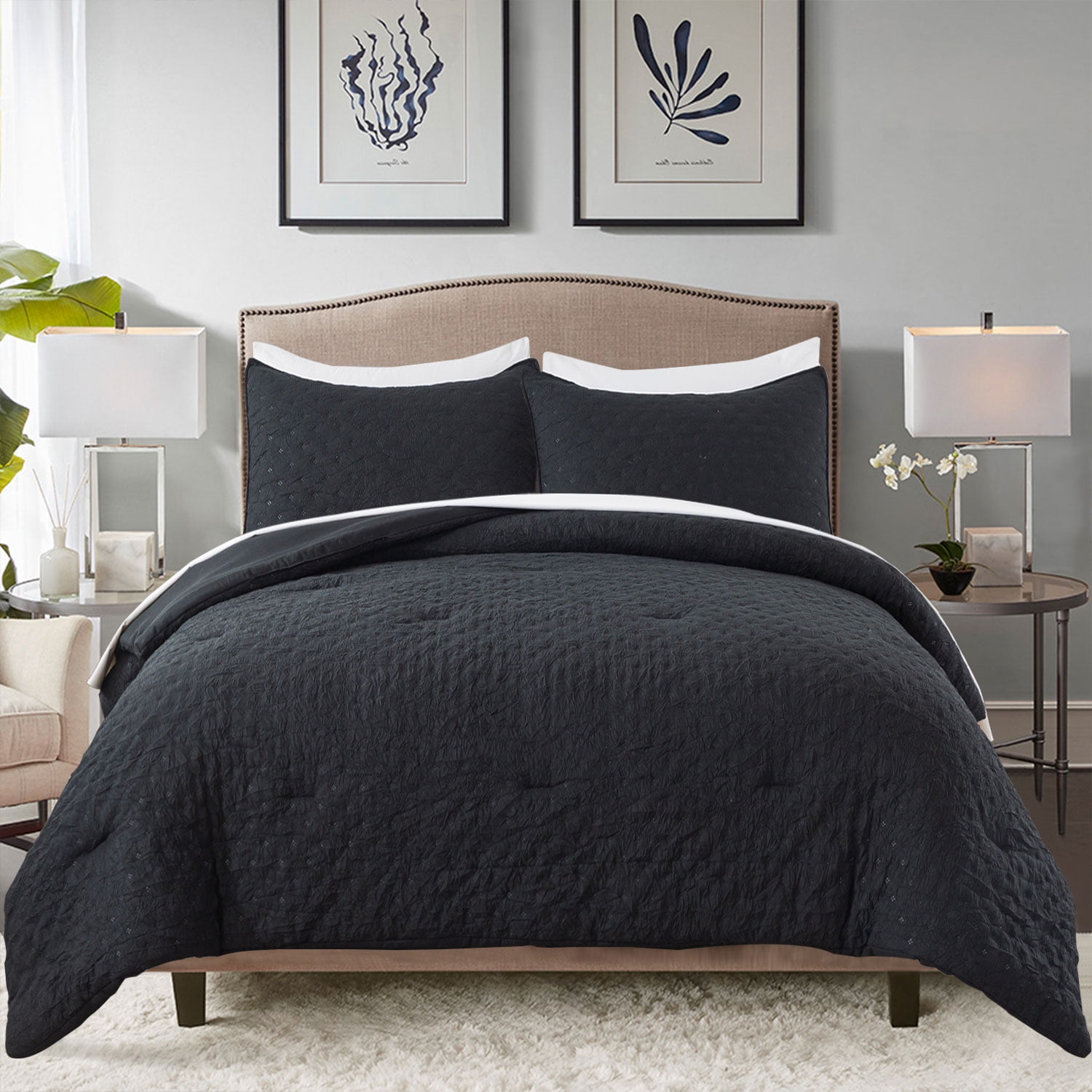 Jml 3 Pieces Black King Comforter Set Soft Microfiber Bedding Set With
