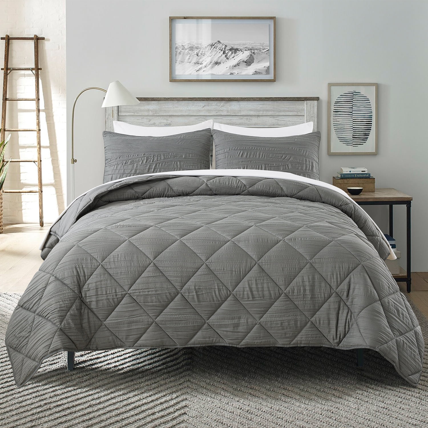 JML King Size 3-Piece Comforter Set, Dark Gray Soft Microfiber Bedding ...