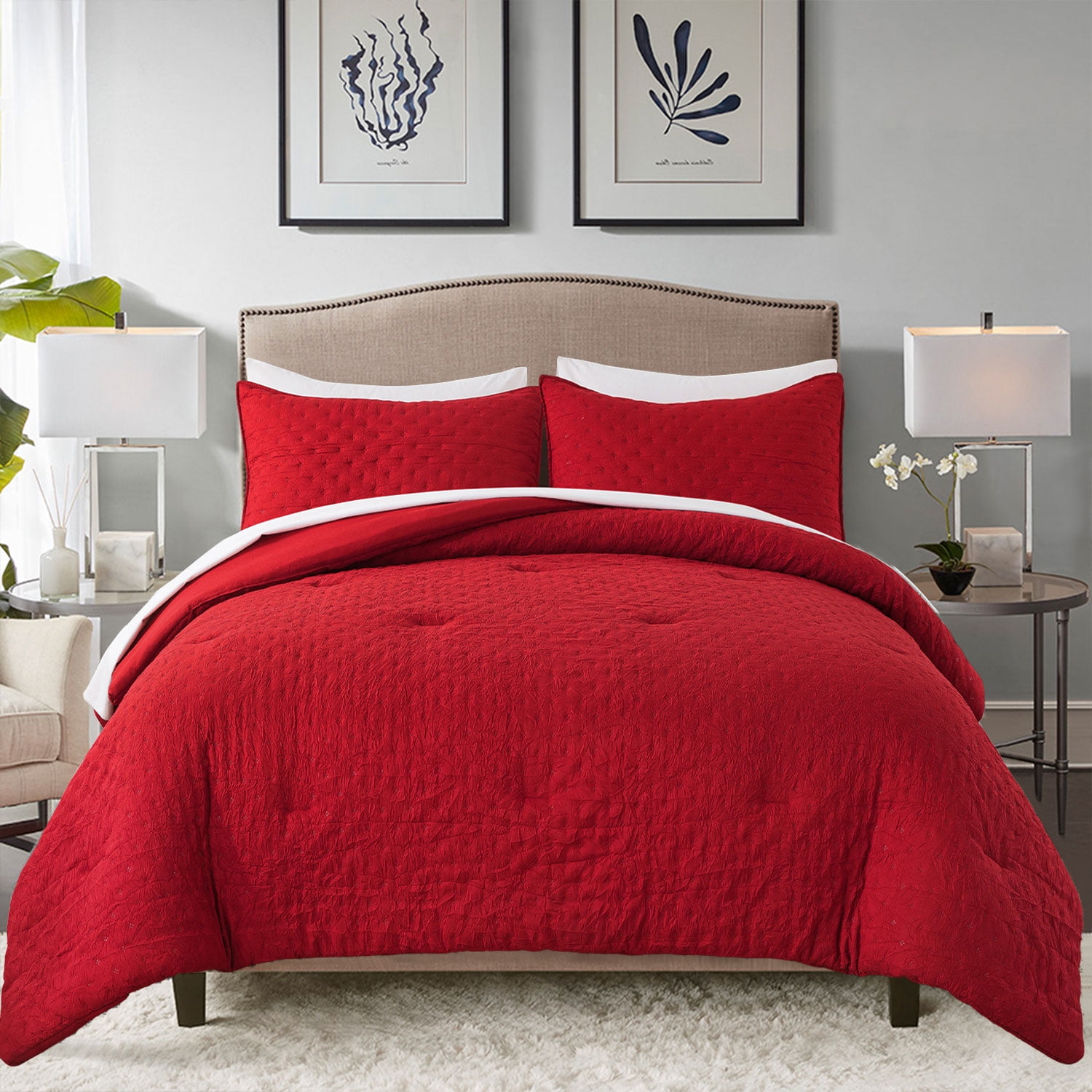 JML King Size 3-Piece Comforter Set in Red, Soft Microfiber Bedding ...