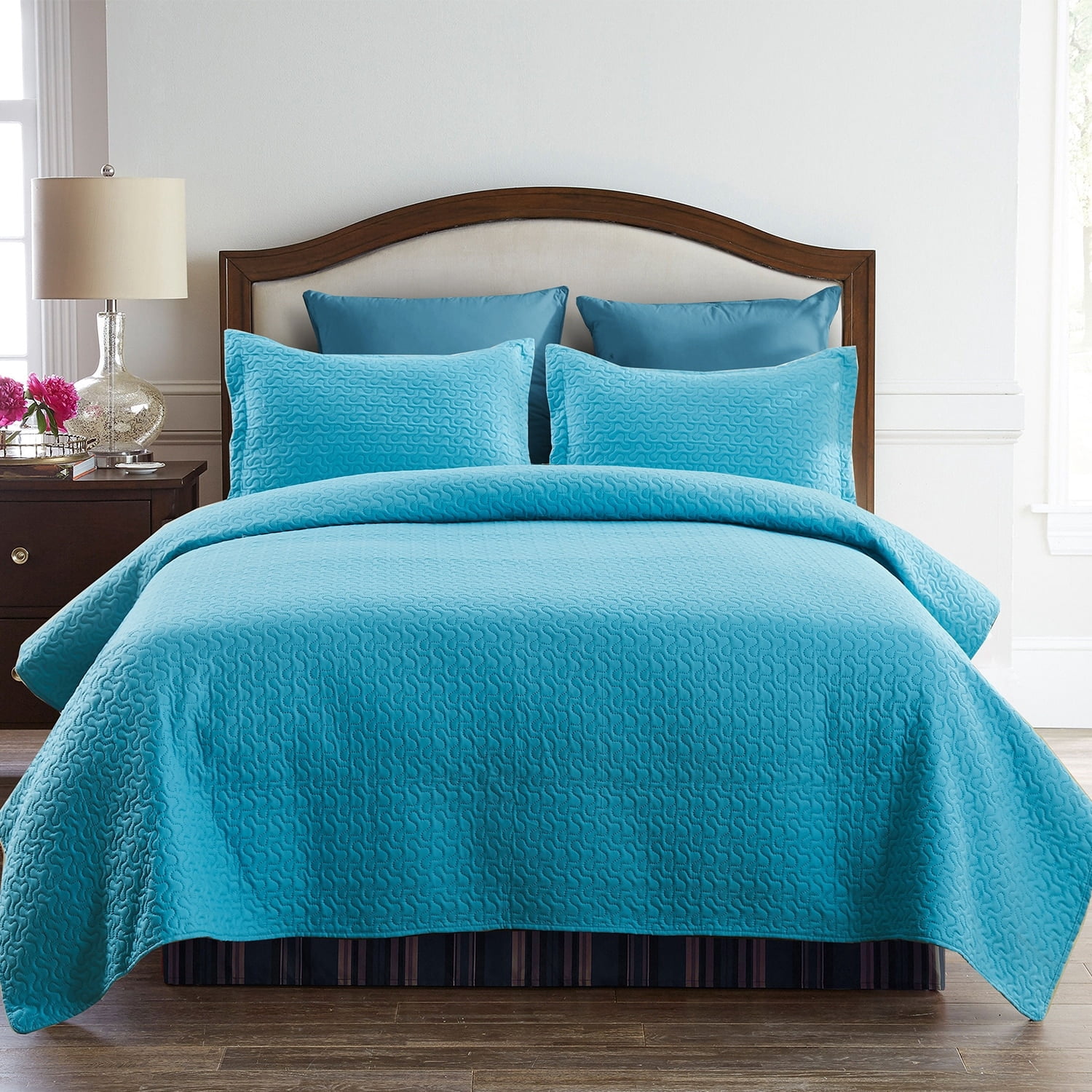 JML 3-piece Fashionable Solid Embossed Quilt Set Bedspread Cover Blue ...