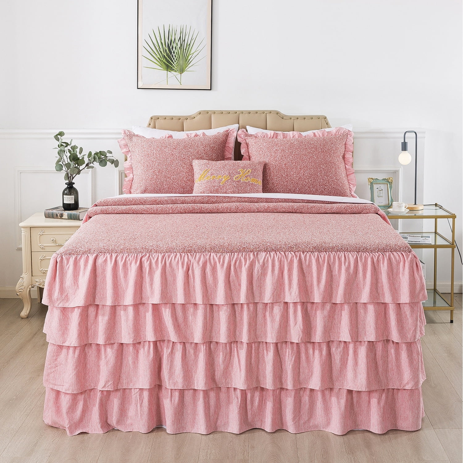 JML 4 Piece Knit Ruffled Style Bed Skirt Coverlets Bedspreads Red King ...
