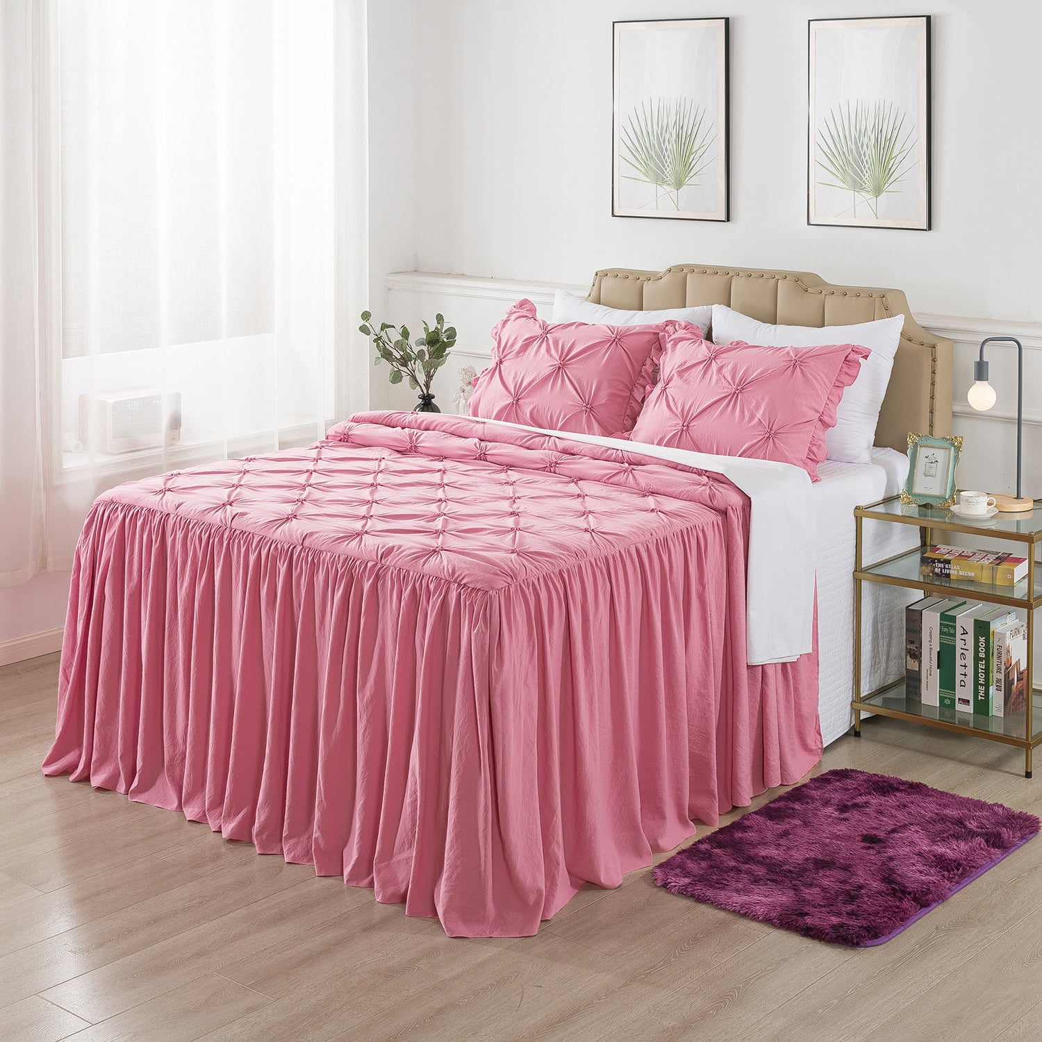 JML 5 Piece Pintuck Ruffle Skirt Bedspread King Size,Woodrose Coverlet ...