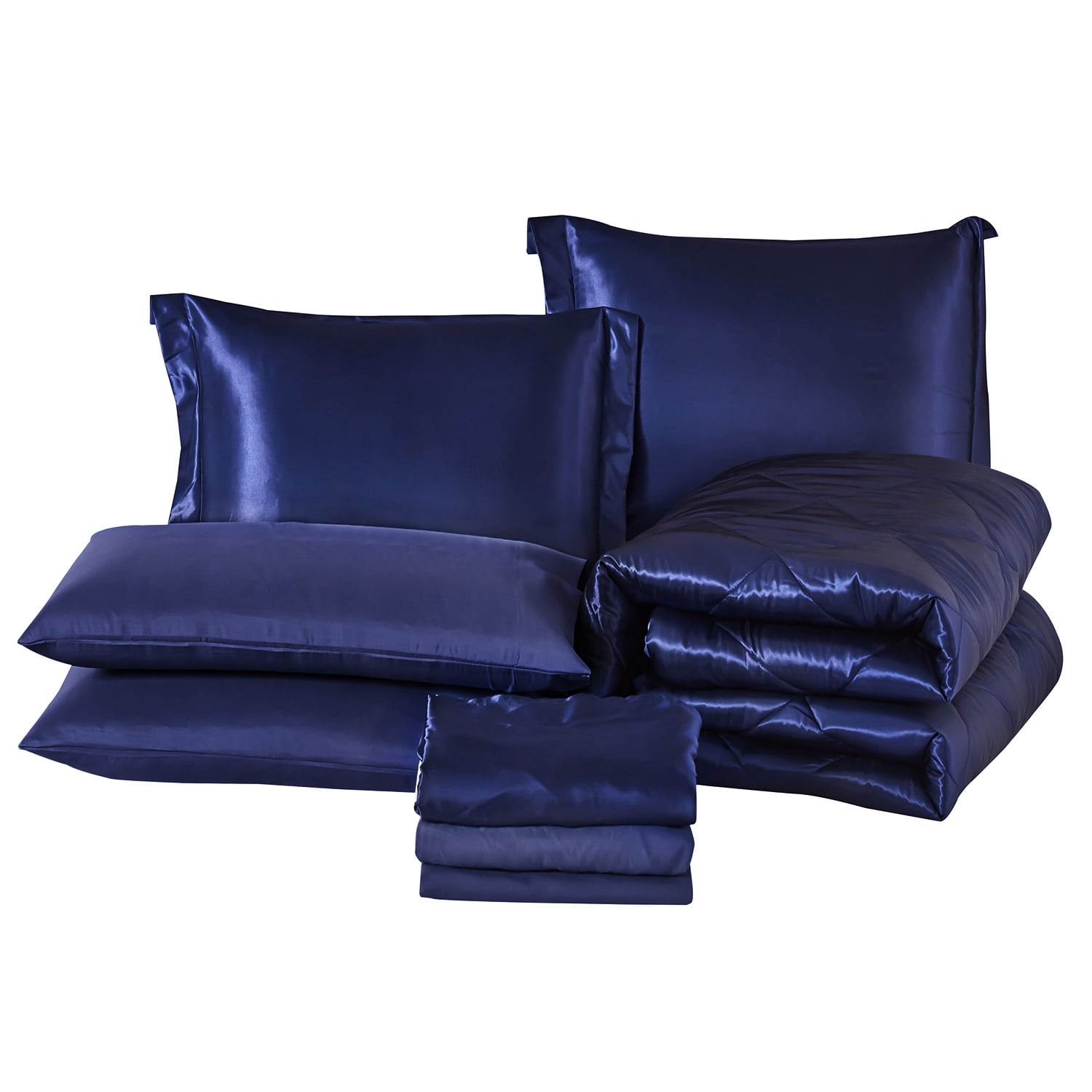 Free Shipping! JML 8 Piece Luxury Navy Blue Cal King Bed Set Satin ...