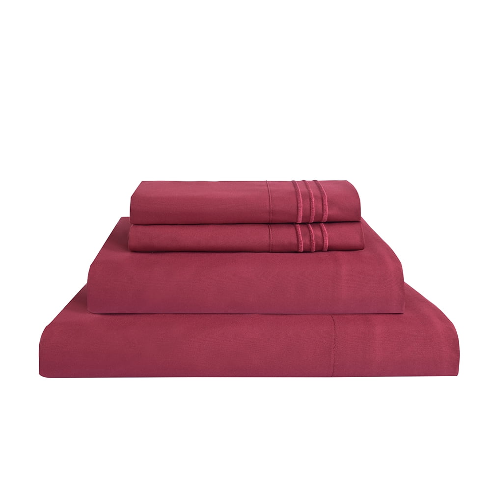 JML Burgundy Bed Sheet Set Full Size, Soft Brushed Microfiber Bedding ...