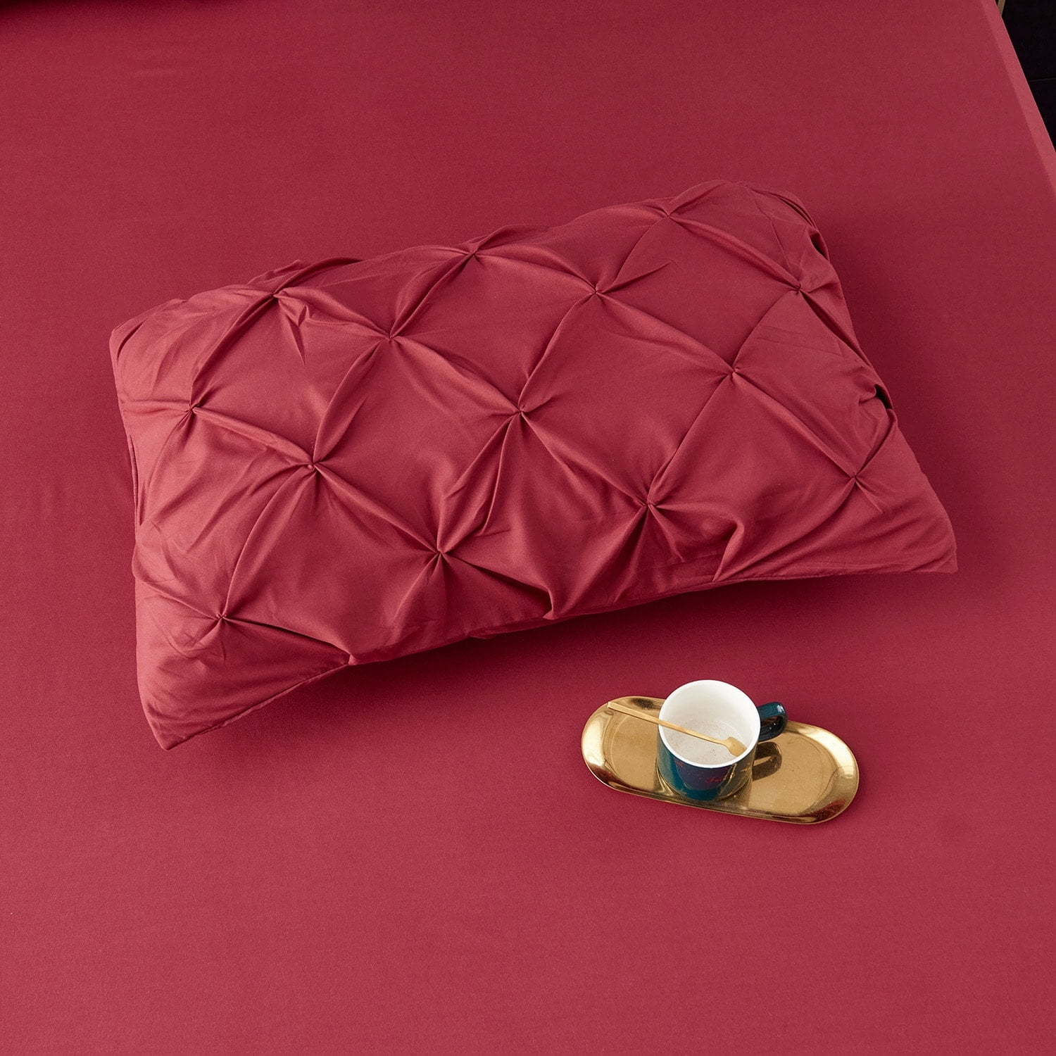JML Burgundy Pintuck Comforter Set Pinch Pleated Bed in A Bag Twin ...