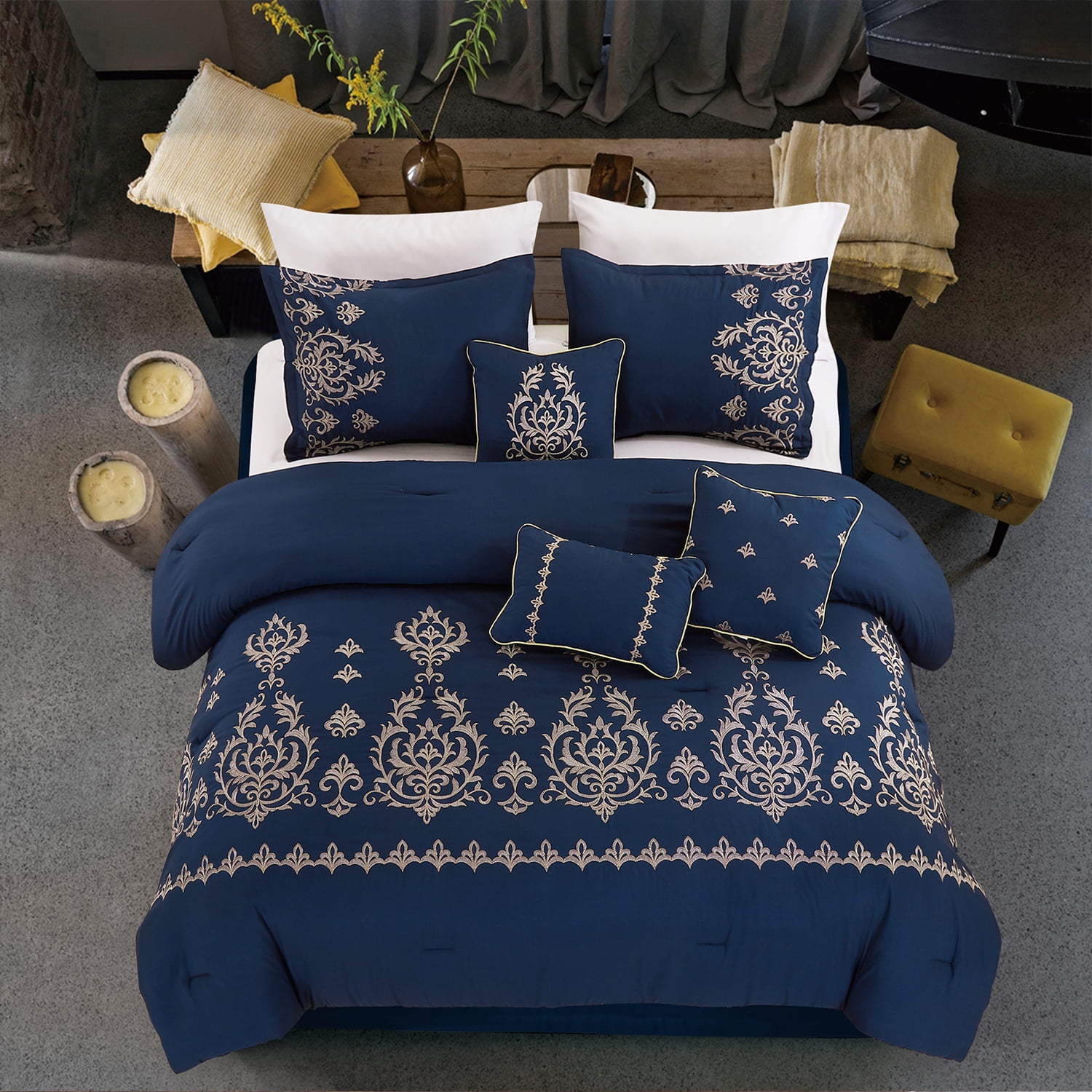 Jml Cal King Comforter Set 7 Piece Soft Microfiber Embroidery Design