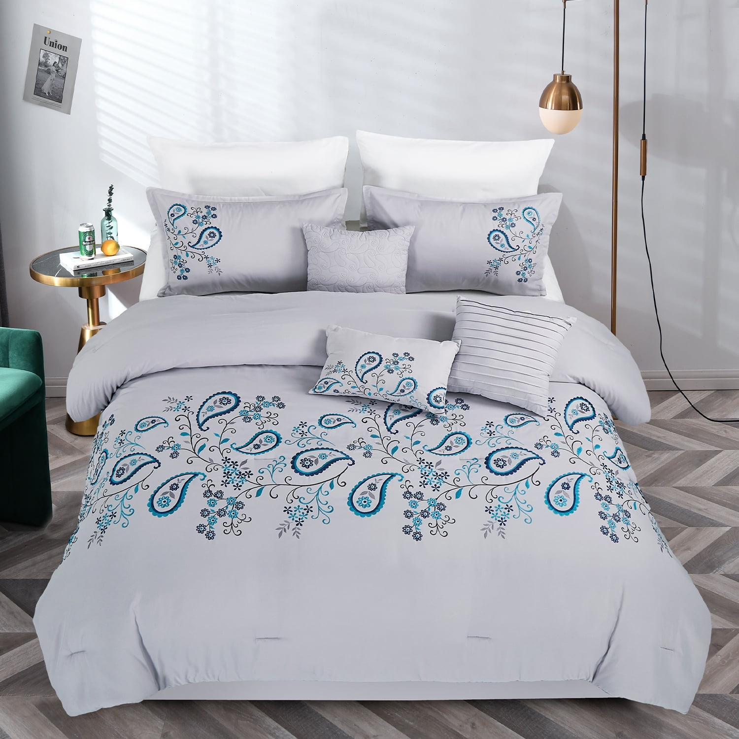 Jml 7 Piece Embroidered Cal King Size Comforter Set Soft Microfiber