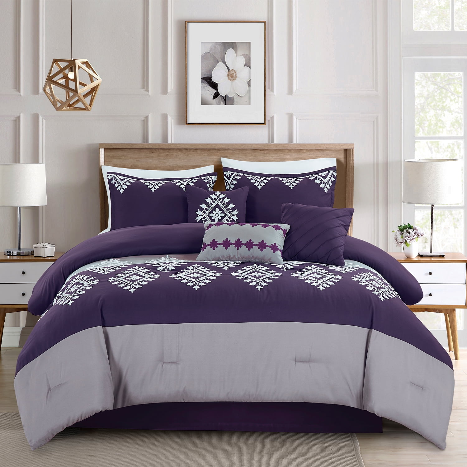 Jml Comfortable California King Size Bedding Set 7 Piece Purple