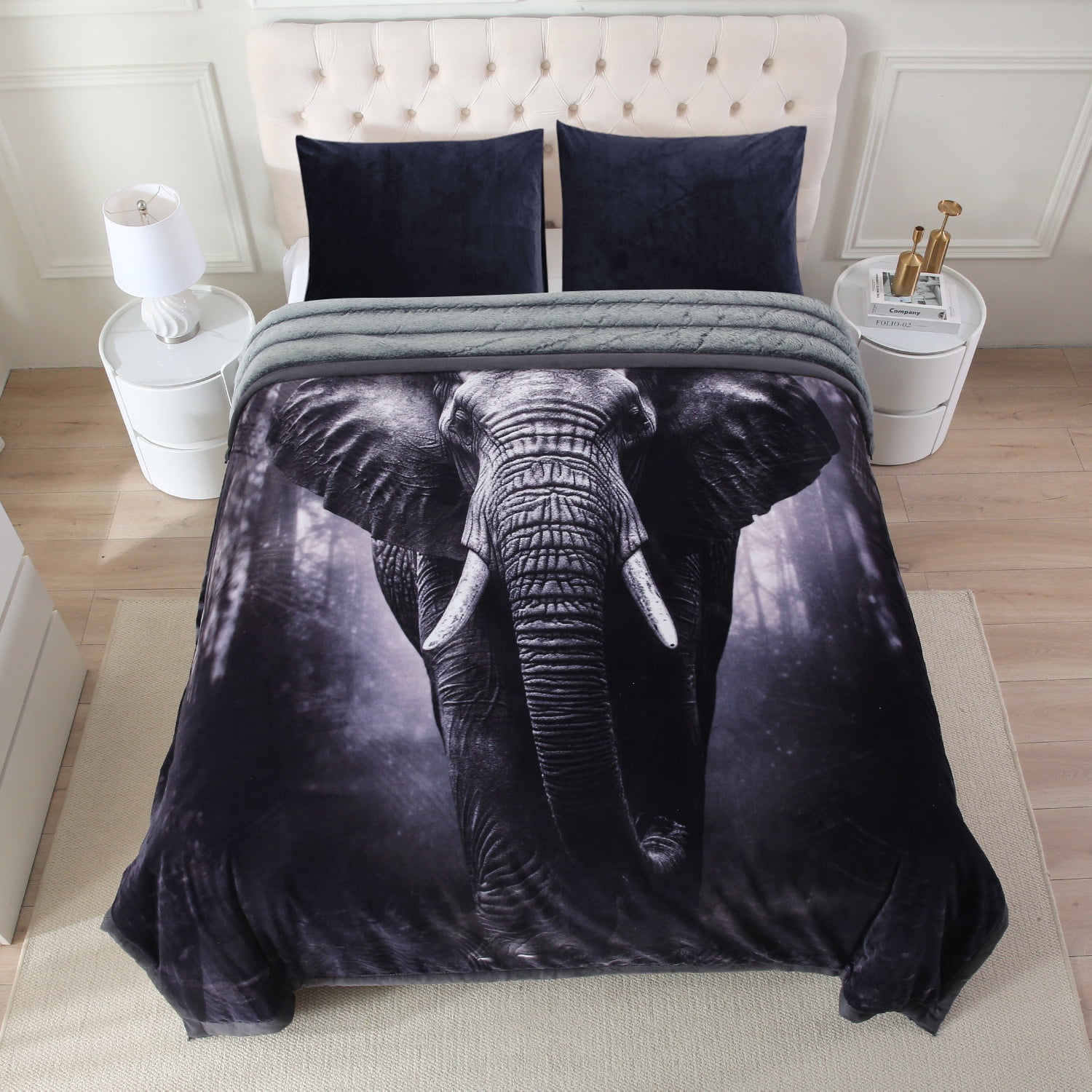JML Faux Fur & Plush Fleece King Blanket, Double-Sided Patterns 3-Ply ...