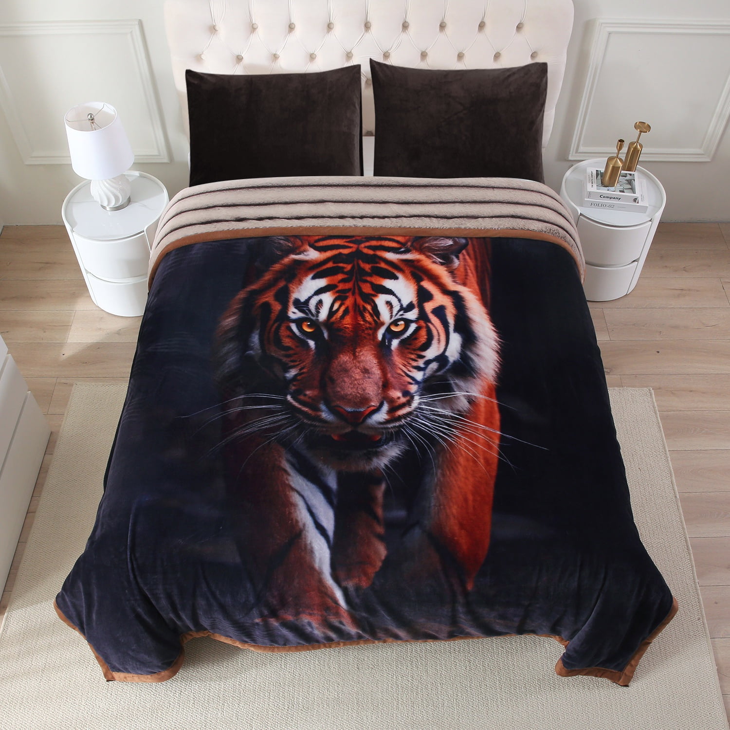 JML Faux Fur & Plush Fleece King Blanket, Double-Sided Patterns 3-Ply ...