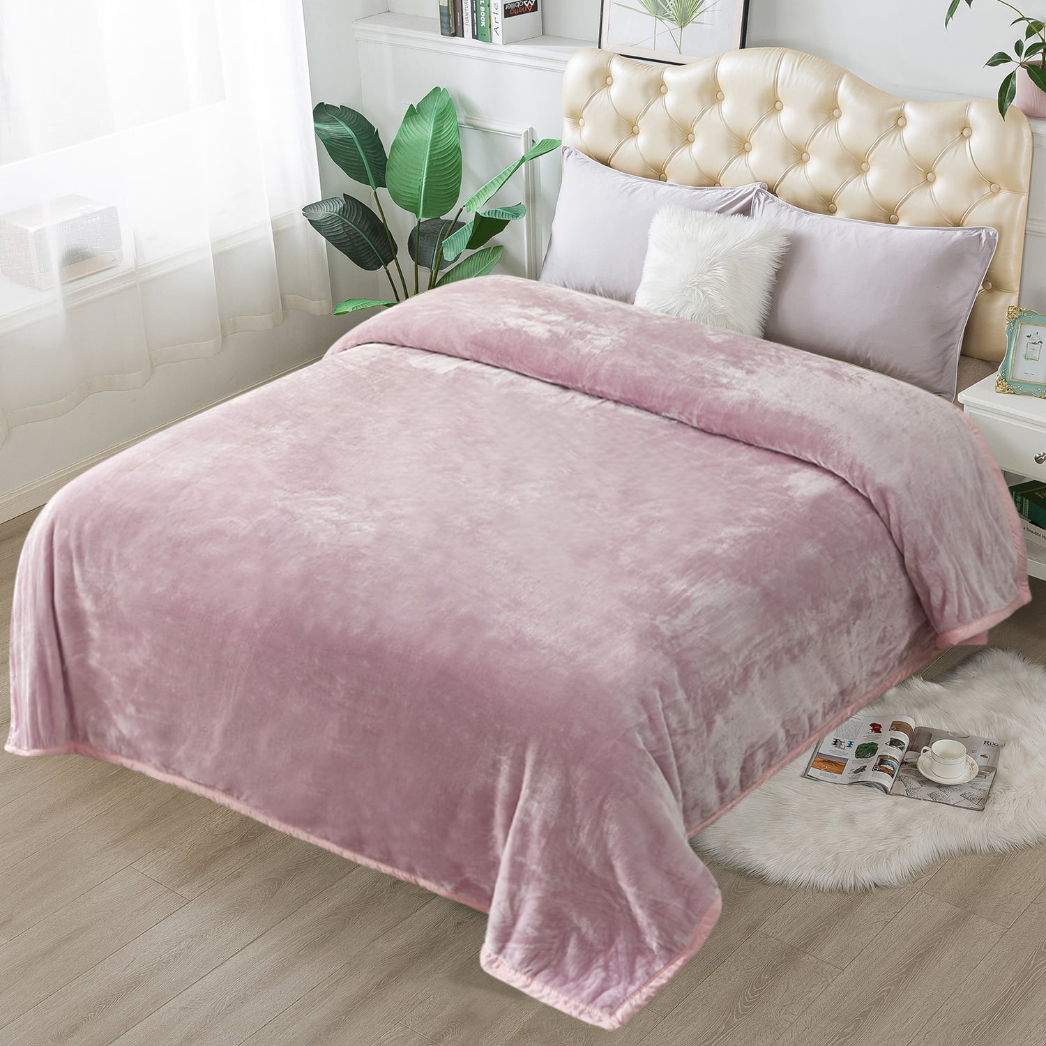 JML Flannel Fleece Blanket,Soft 1 Ply Lightweight Bed Blanket,Pink ...