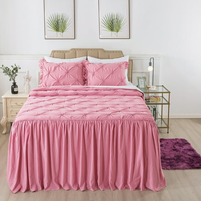 JML Full Ruffle Skirt Bedspread Set 4 Piece, Pintuck Coverlet with ...