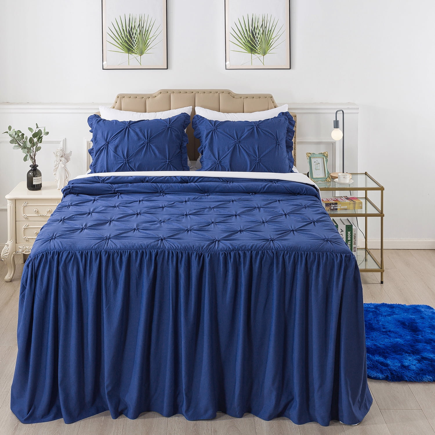 JML Full Ruffle Skirt Bedspread Set 4 Piece, Pintuck Coverlet with ...