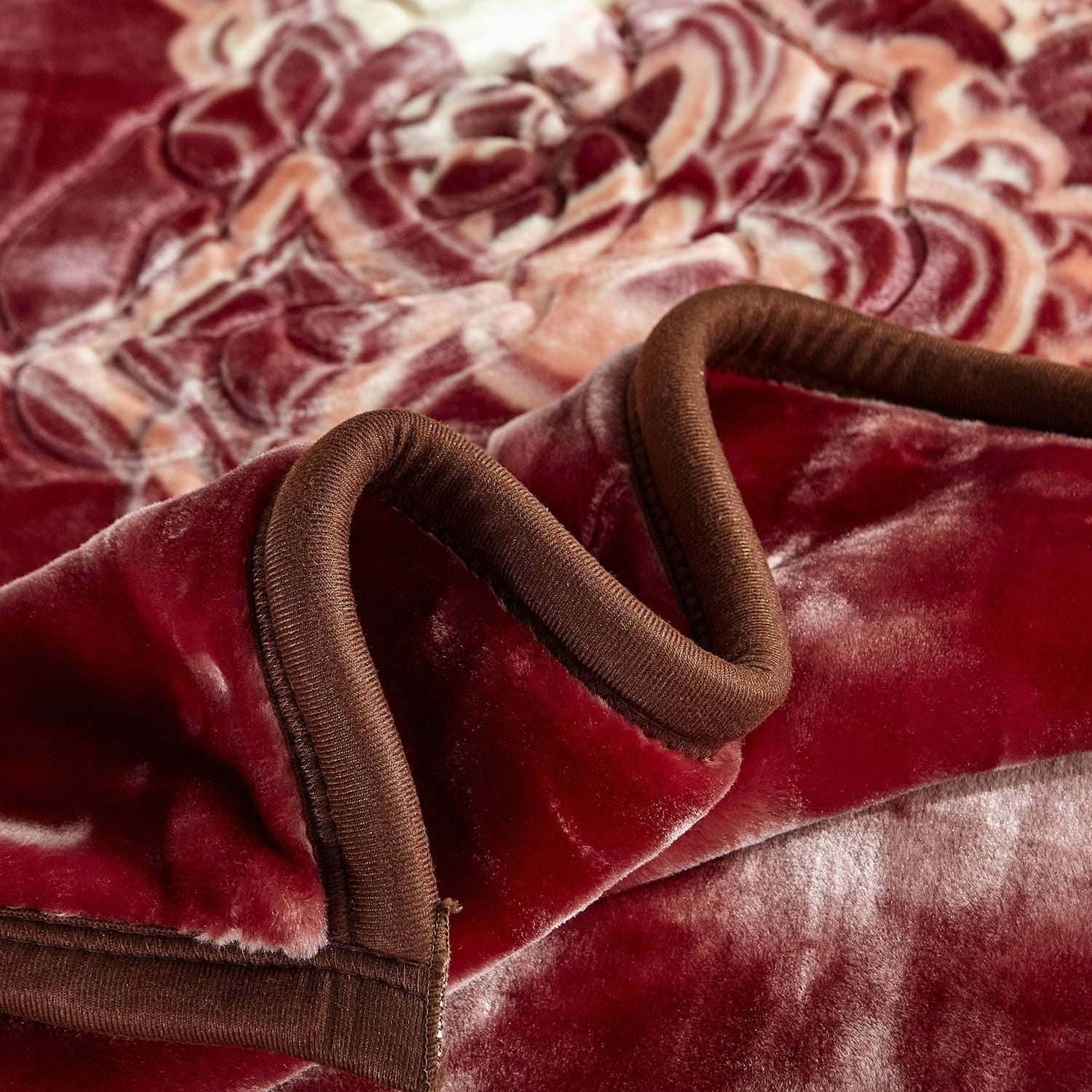 JML Korean-style 2-ply Printed Pattern Plush Mink Fleece Blanket Dark Red Queen - Walmart.com