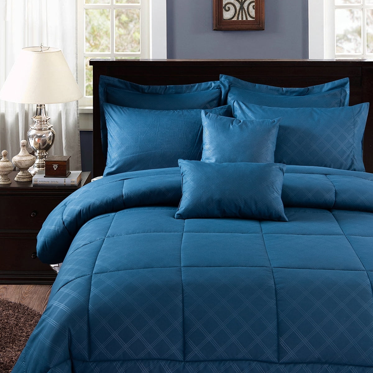 JML Luxurious 10 Piece Comforter Set Plaid Design Bed In A bag Navy ...