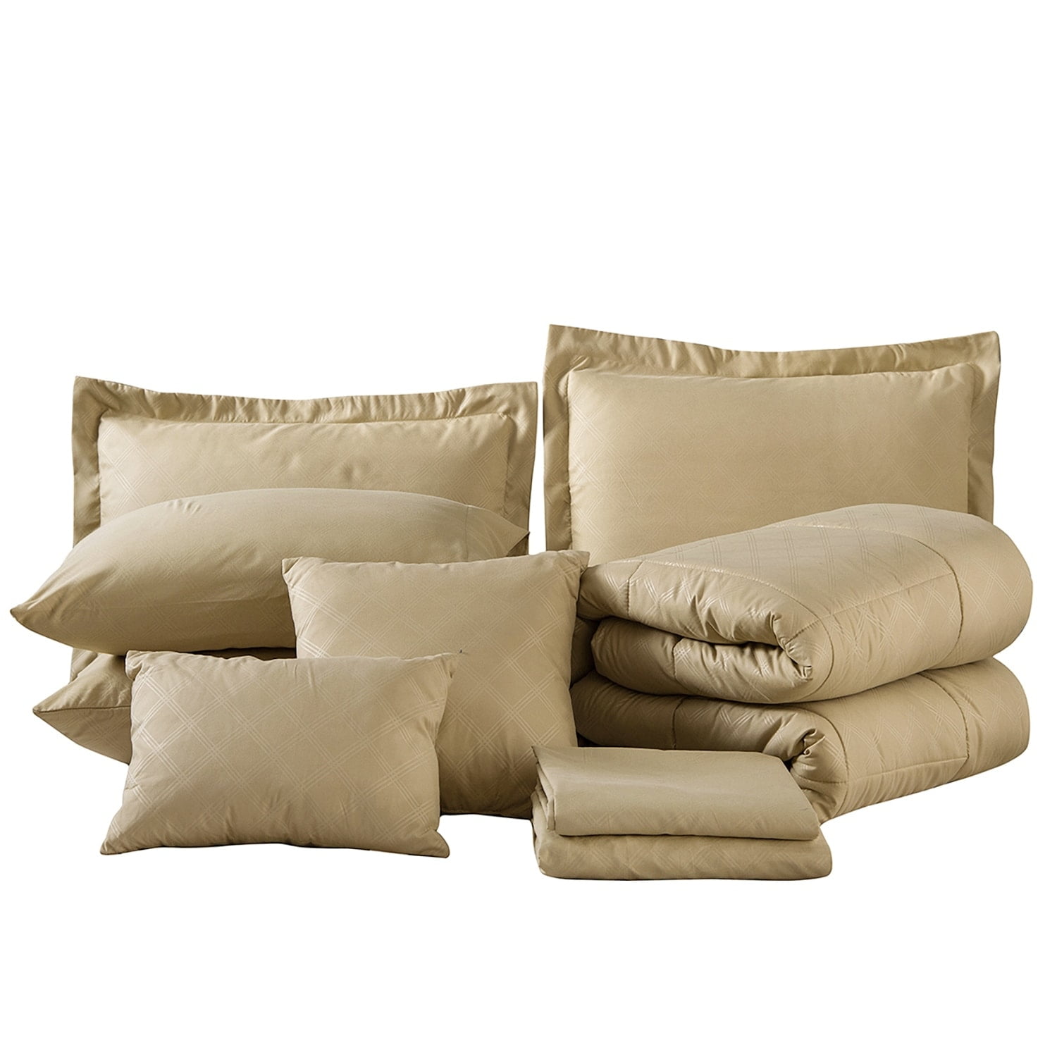JML Luxurious 10 Piece Comforter Set Plaid Design Bed In A bag Taupe ...