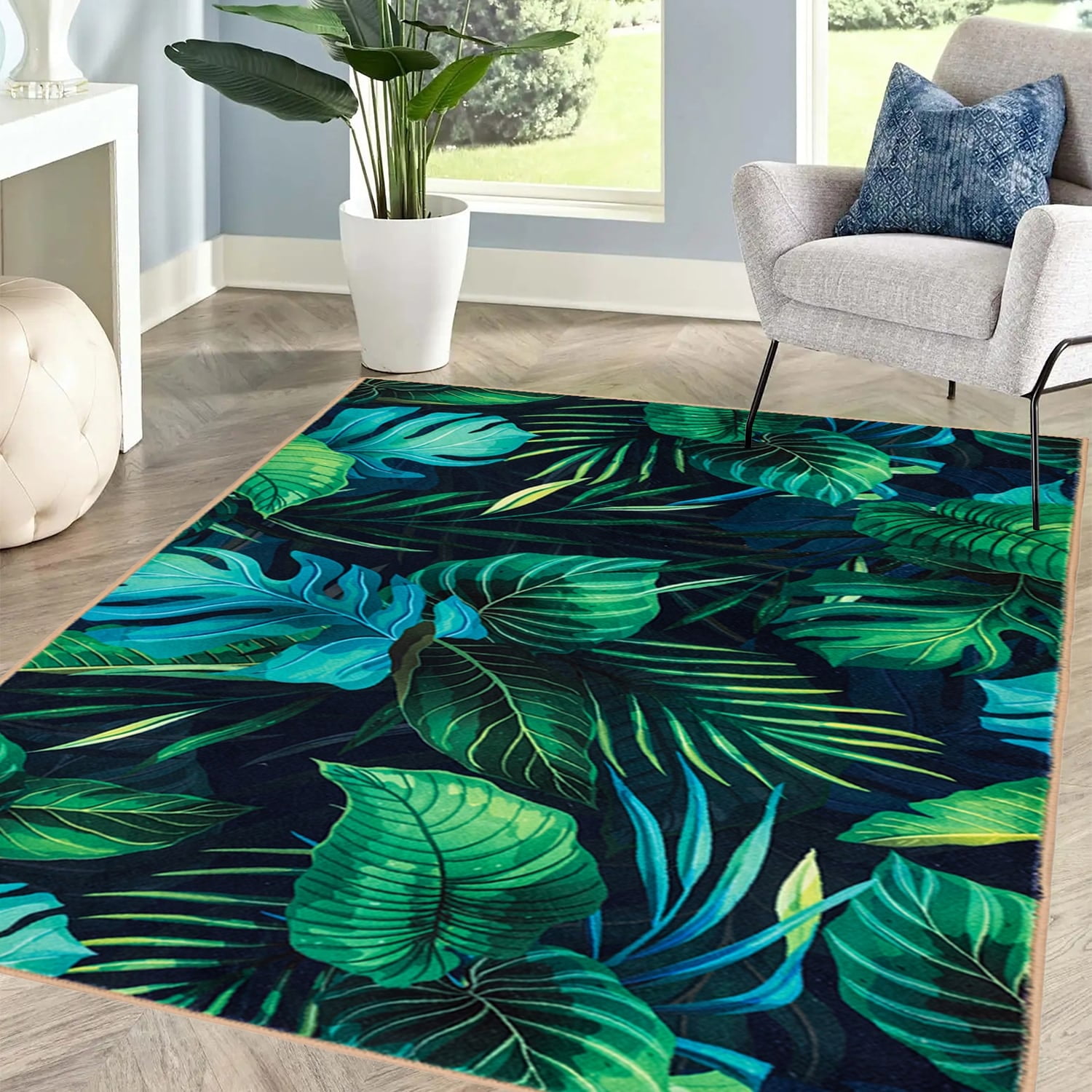 JML Modern Plant Abstract Area Rugs No-Shedding, Low Pile Foldable ...