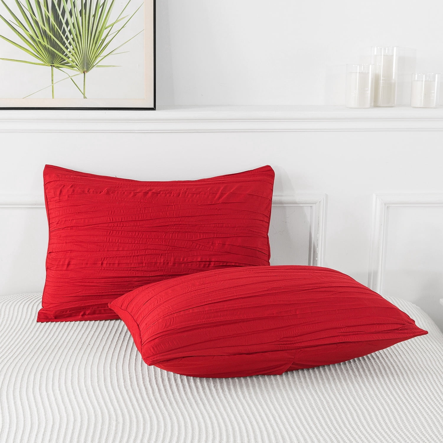 JML Pleats Comforter Set with 2 Pillow Shams Red Queen 3 Piece ...