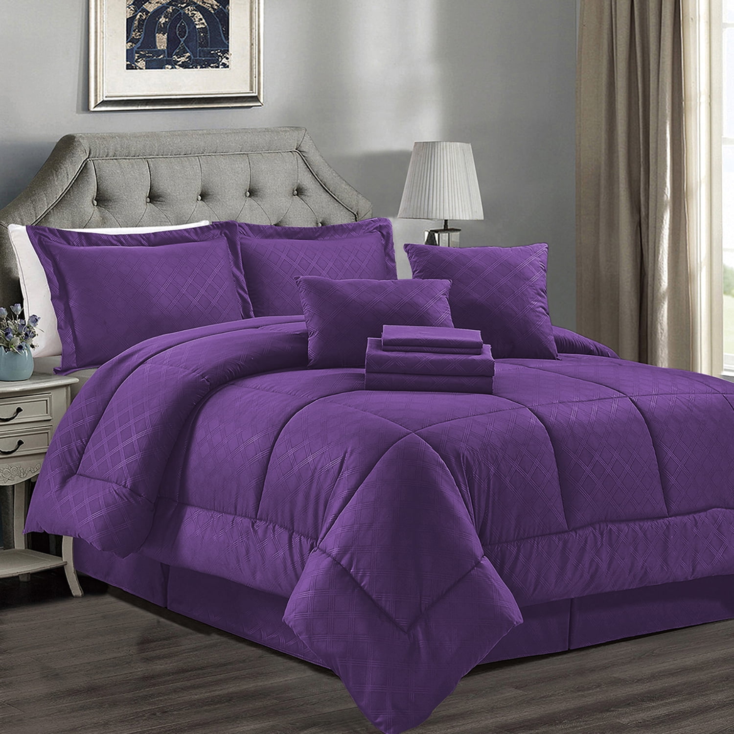 JML Purple Twin Comforter Set - 10 Pieces Bedding Set Bed in a Bag with ...