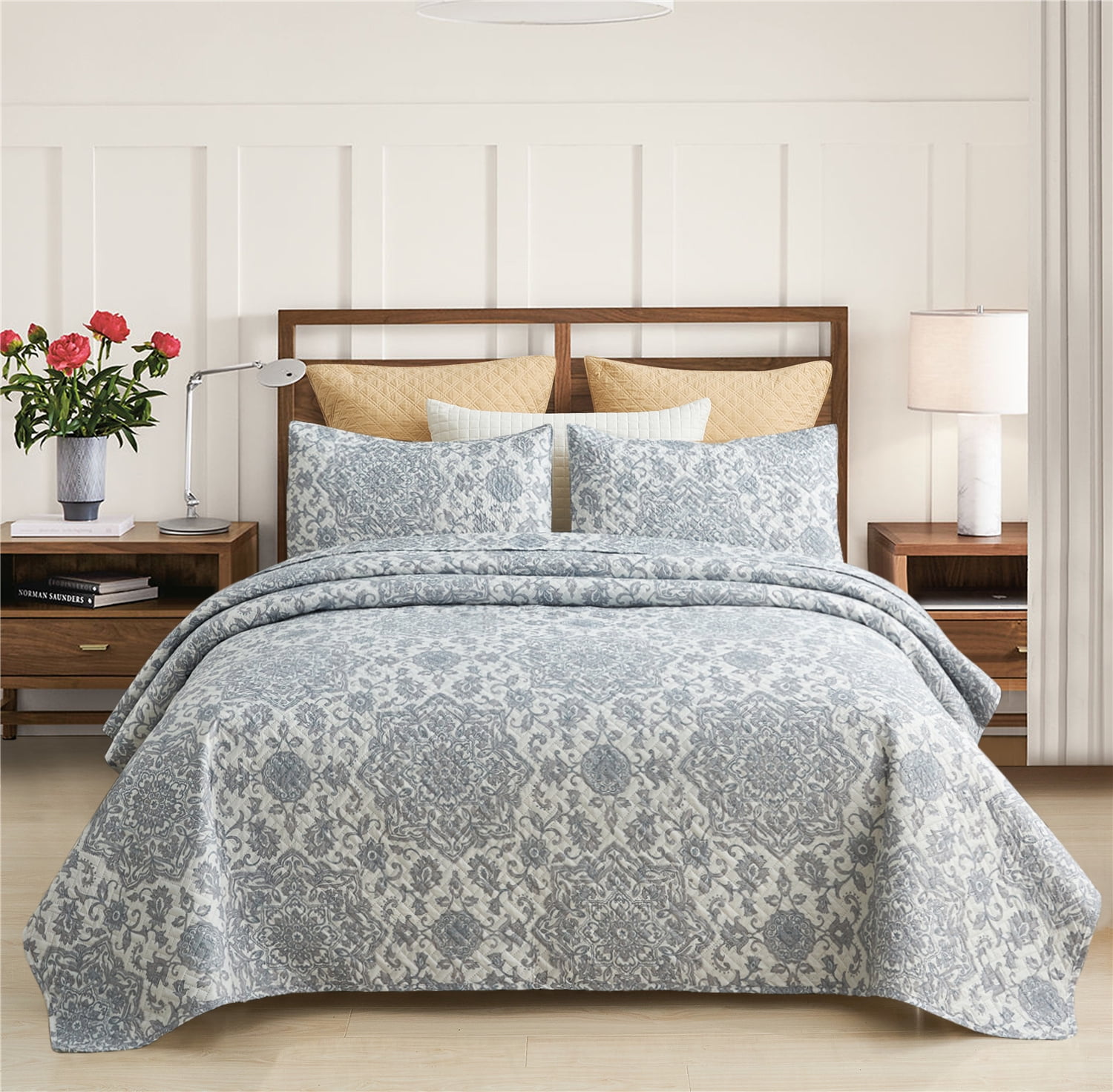 JML Quilt Set 3 Piece, Embossed Bedspread Bedding Set with 2 Shams ...