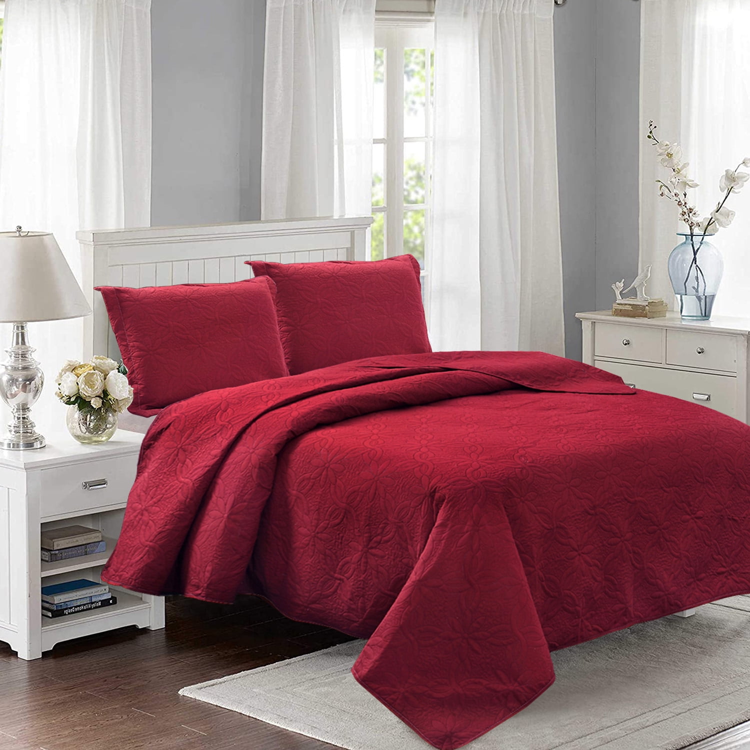 JML Quilt Set King Size 3 Piece,Microfiber Embossed Bedspread Red,92 ...