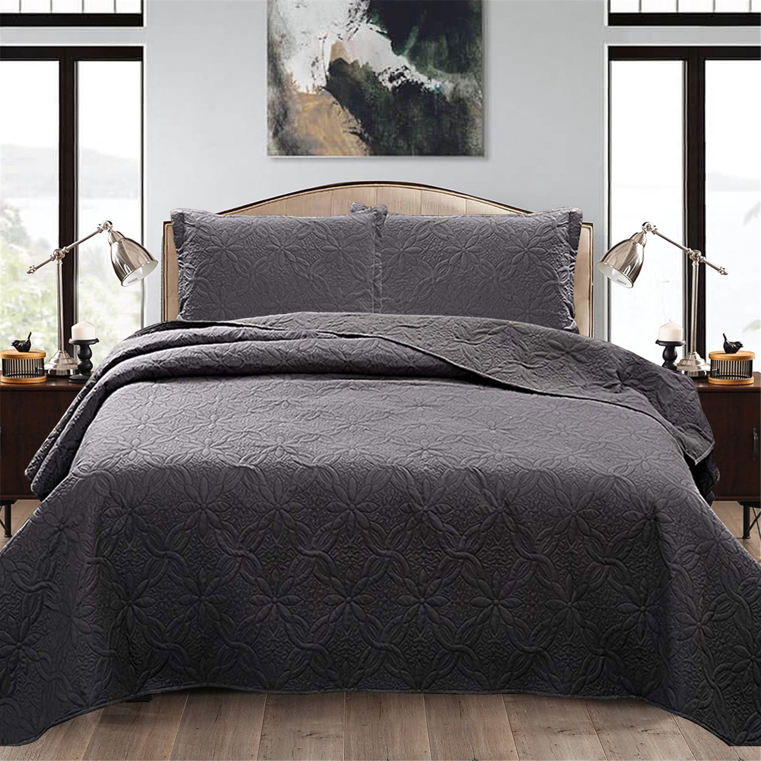 JML Quilt Set Queen Size 3 Piece,Microfiber Embossed Bedspread with 2 ...