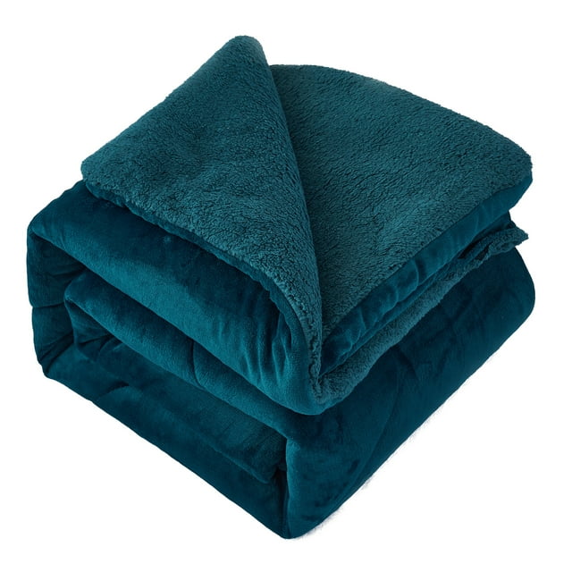JML Sherpa Fleece Bed Blankets, Teal Thick Warm Borrego King Blanket ...