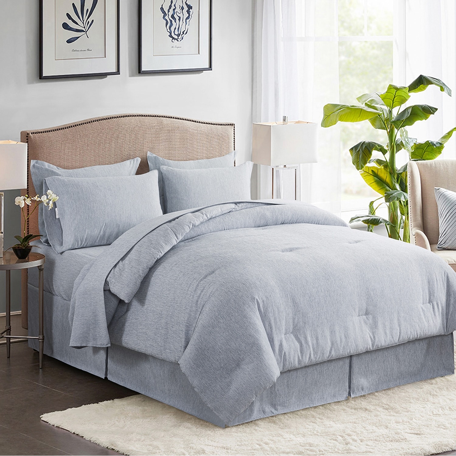 JML Super Soft Comforter Set with Storage Bag Greyish-Blue Twin 6 Piece ...