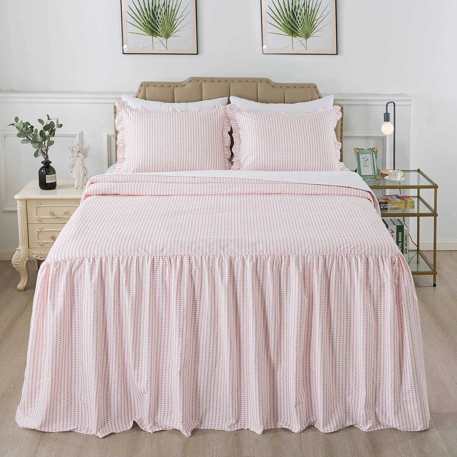 JML Twin Ruffle Skirt Bedspread Set, 2 Piece 430GSM Microfiber Polka ...