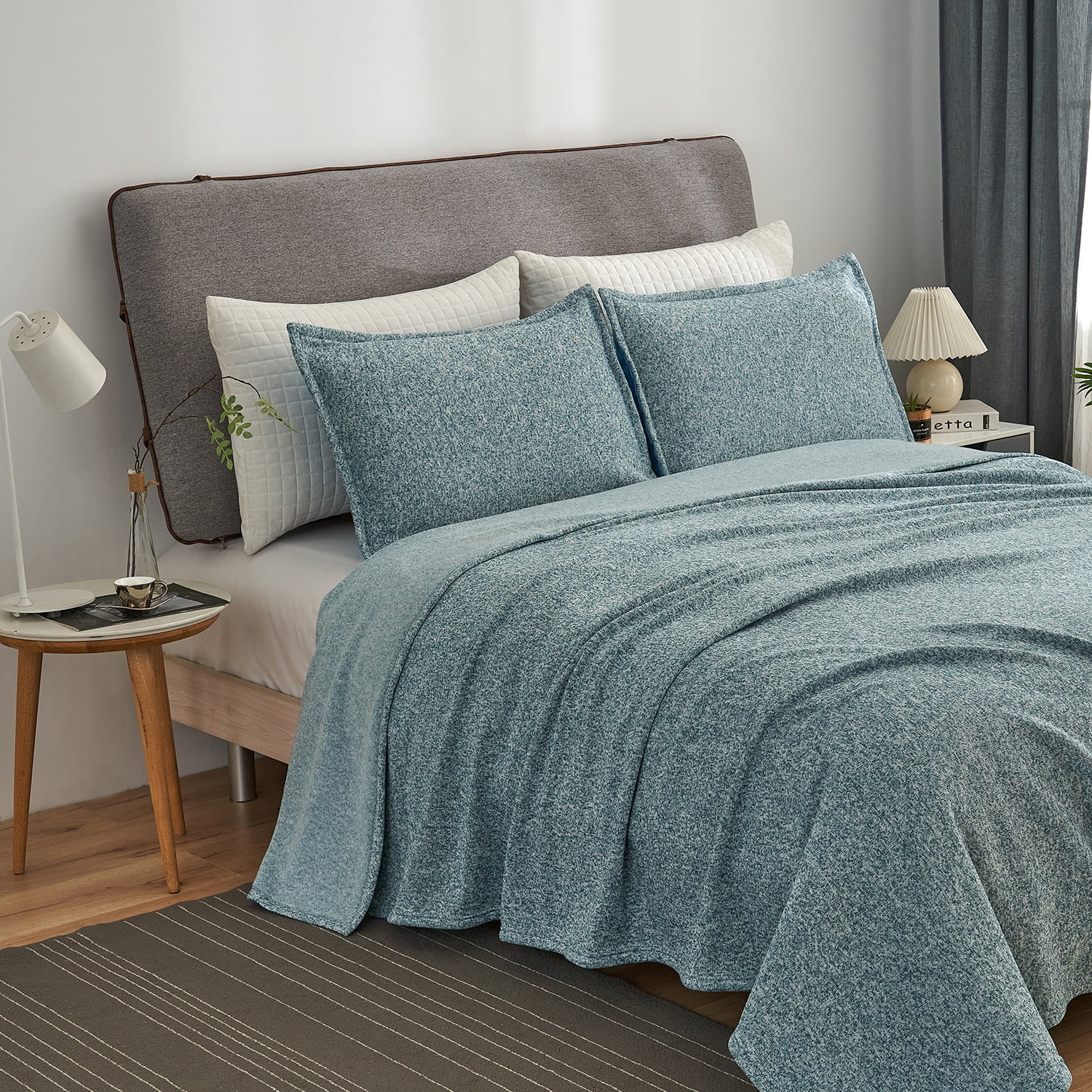 JML Twin Size Bed Blanket Set(60"x80") with 1 Sham - 2 Piece Knit Fuzzy ...