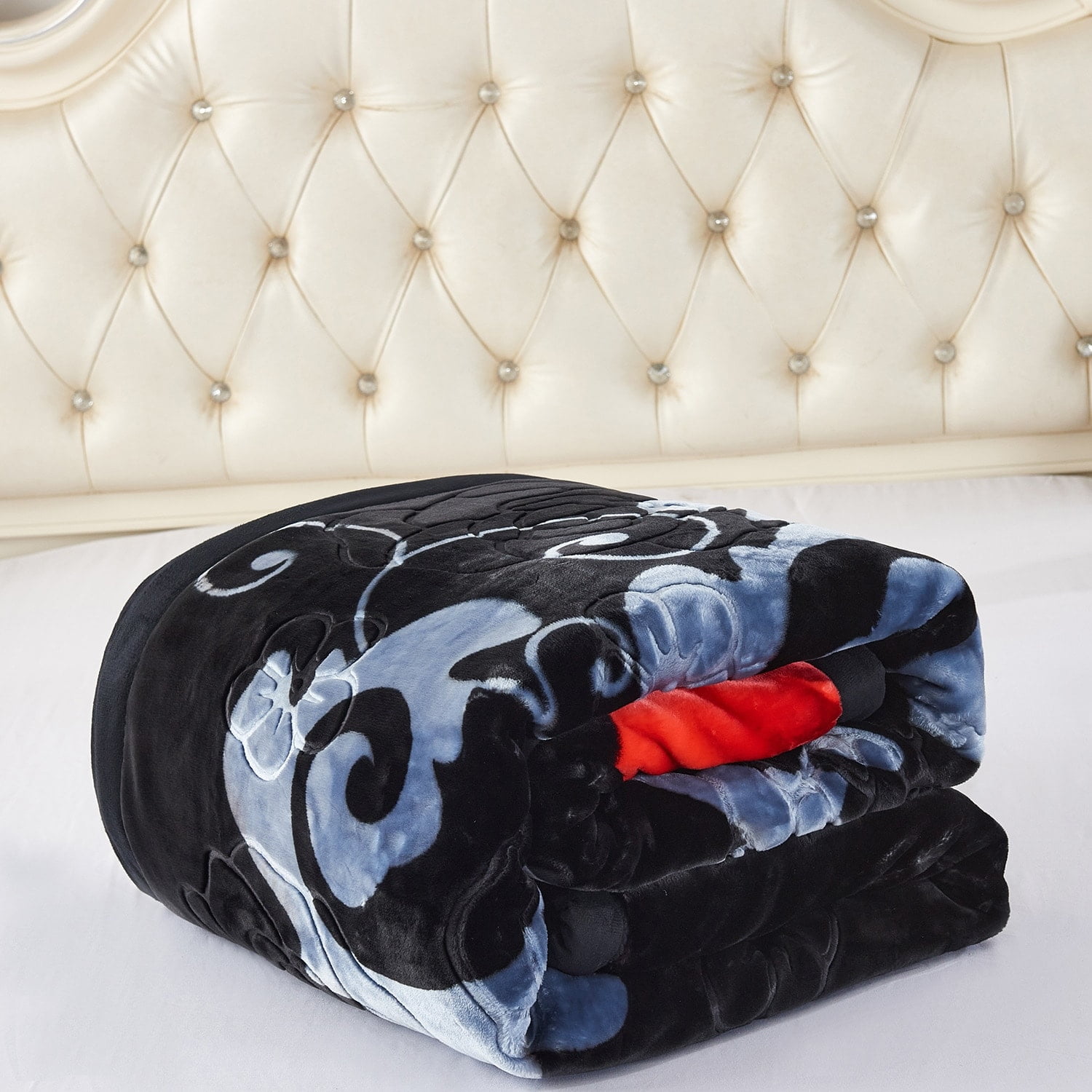 JML Ultra Soft Velvet Raschel Blanket Plush Bed Blanket 8-9 LBS Black ...