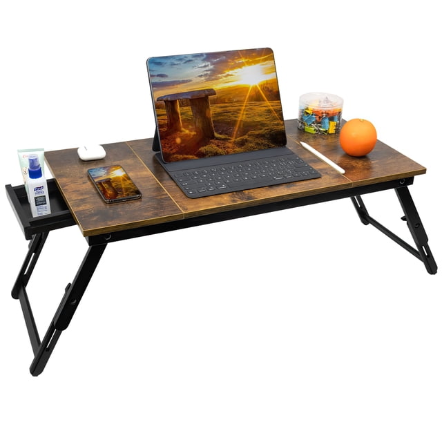 JMLHMXC Bamboo Laptop Desk, Portable Study Table, Adjustable & Foldable ...