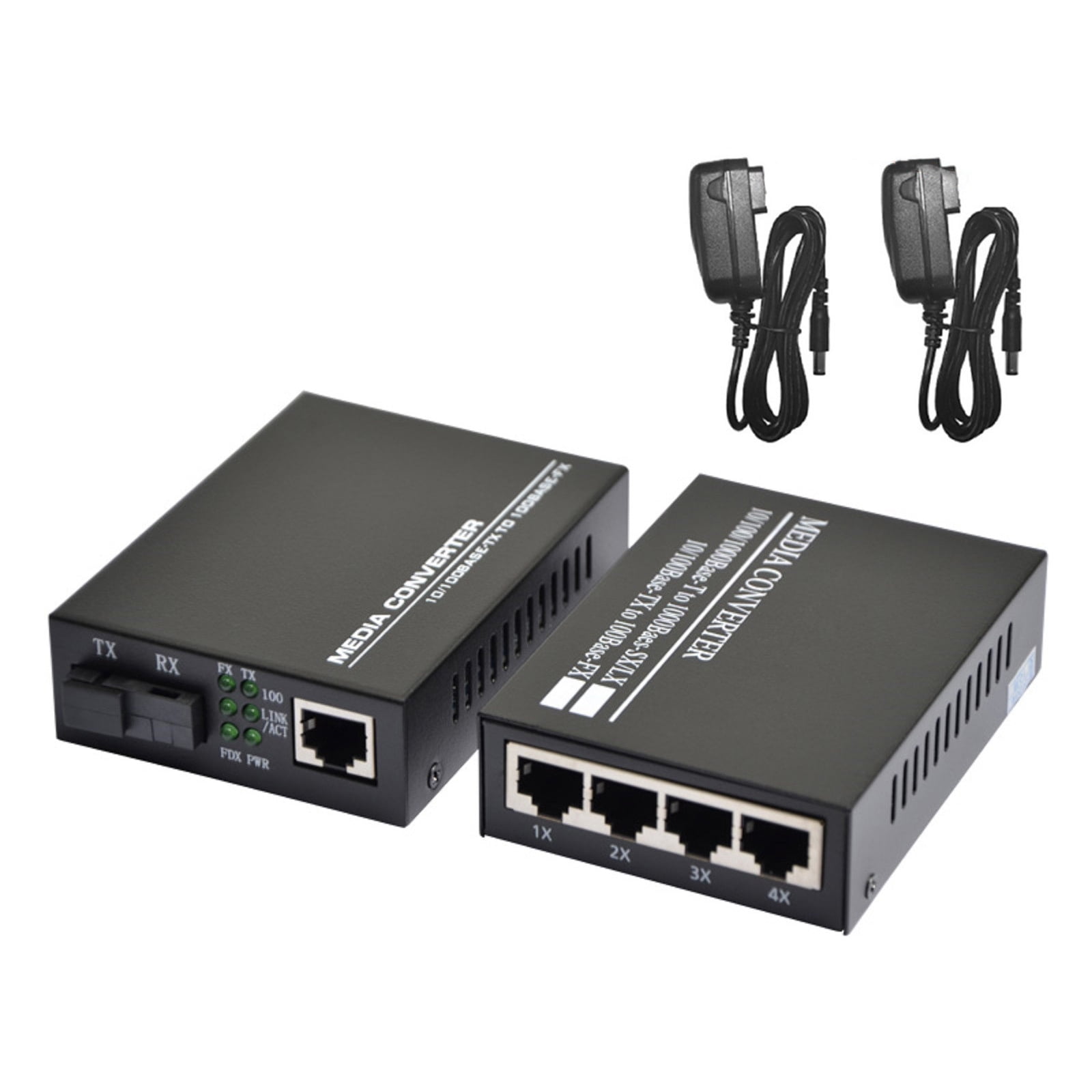 JMLIANG 10/100M Fiber Optic Media Converter with 1 & 4 RJ45 Ports for ...
