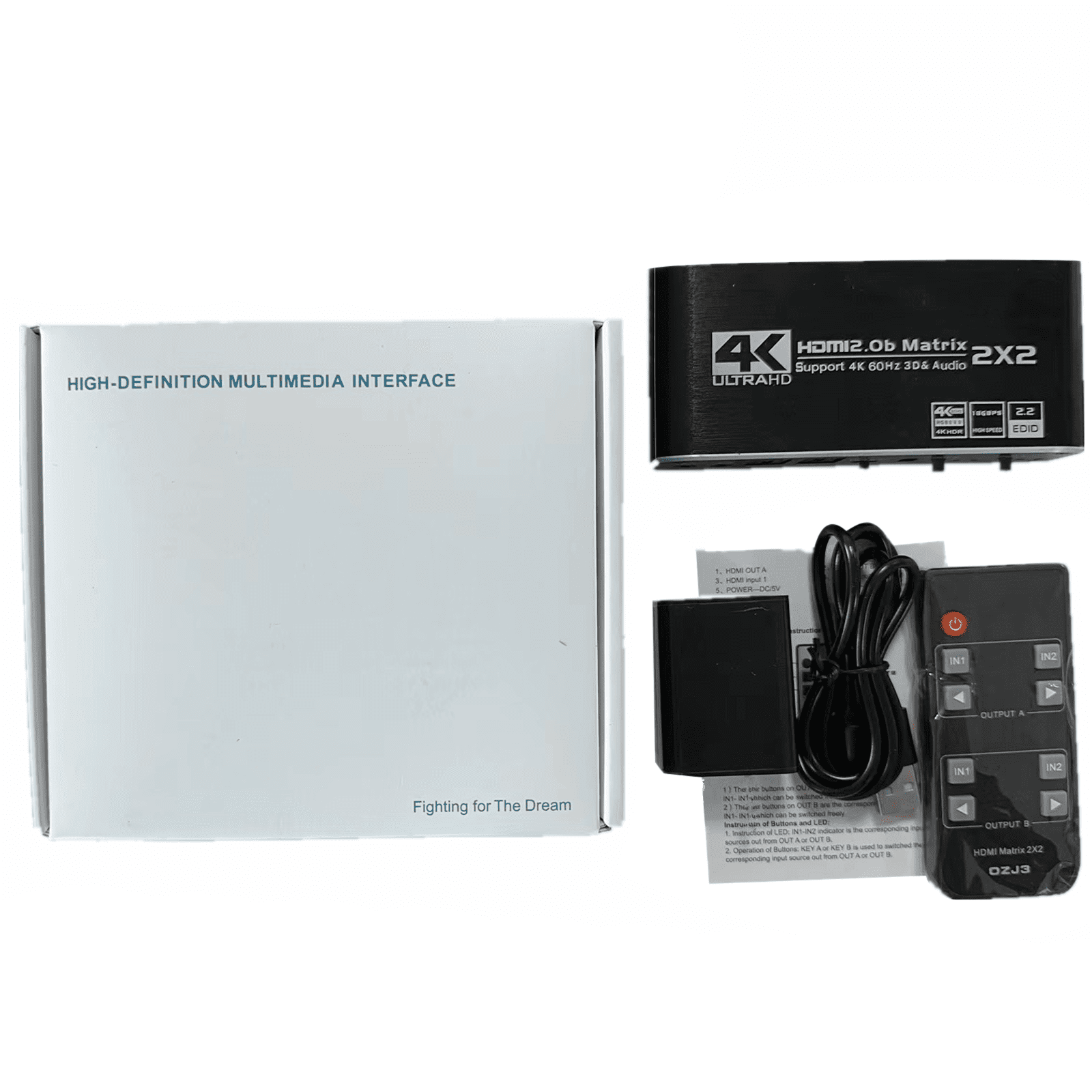 JMLIANG 4K HD Matrix 2 Input 2 Output 2x2 with IR Remote Control Audio ...