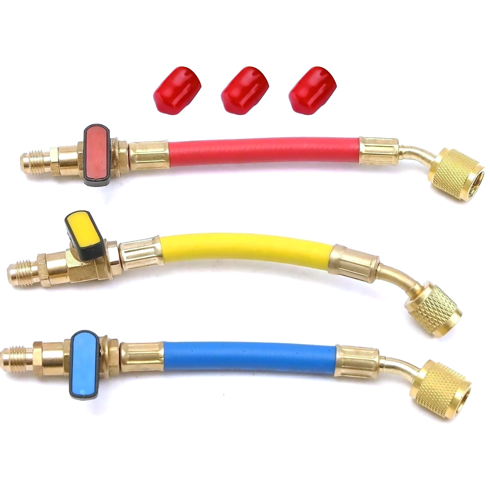 JMLIANG HVAC Charging System, Ball Valve Hoses, 3-Pack, 1/4” SAE ...