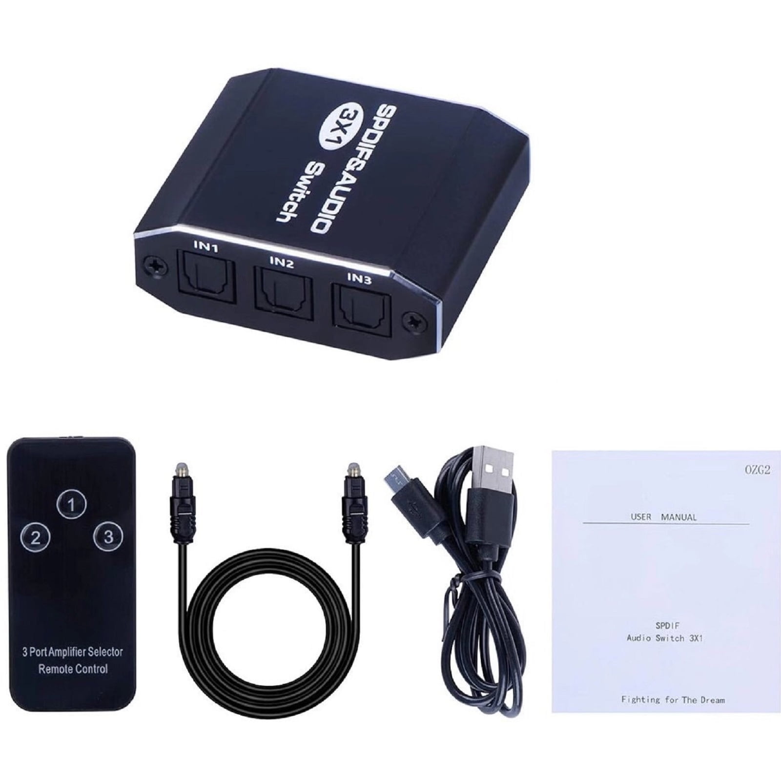 JMLIANG SPDIF Optical Selector, 3 In 1 Out, Aluminum Alloy, Dolby/DTS 5 ...