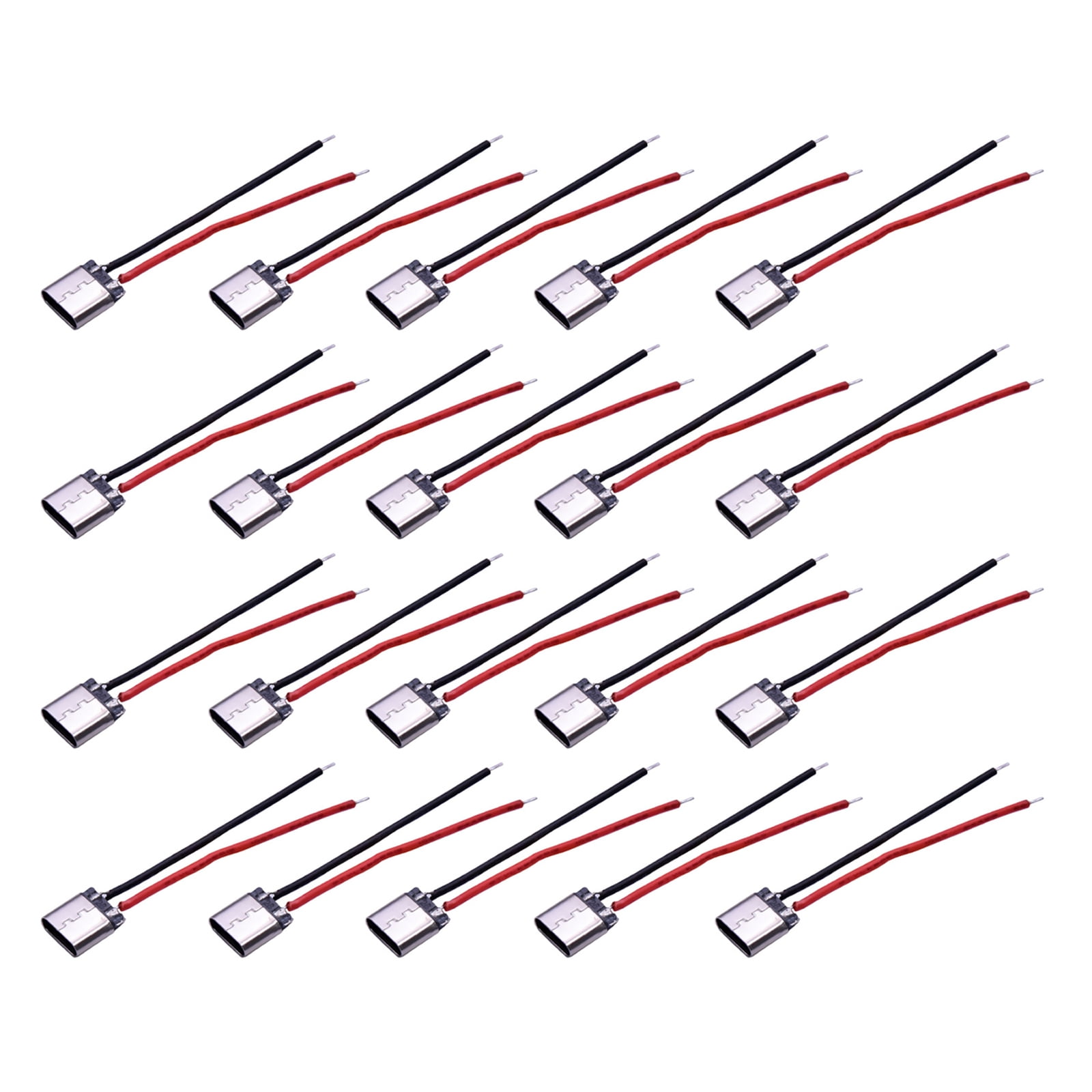JMLIANG TYPE-C Female Socket Kit 20 Units 2 Pin 3A 5V 45mm Cable Red ...