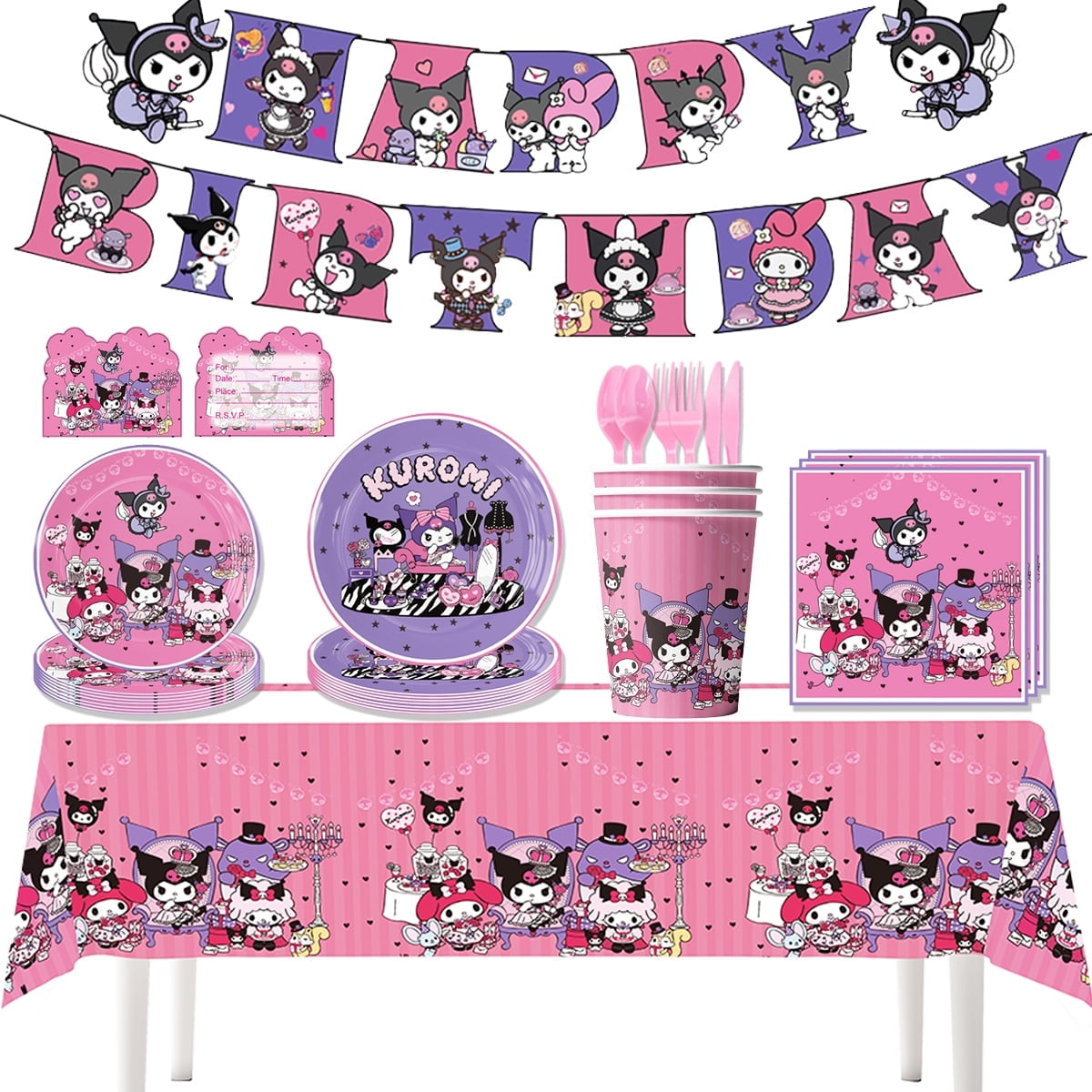 162 PCS Kuromi Birthday Supplies Party Decorations,Kawaii Anime Paper ...