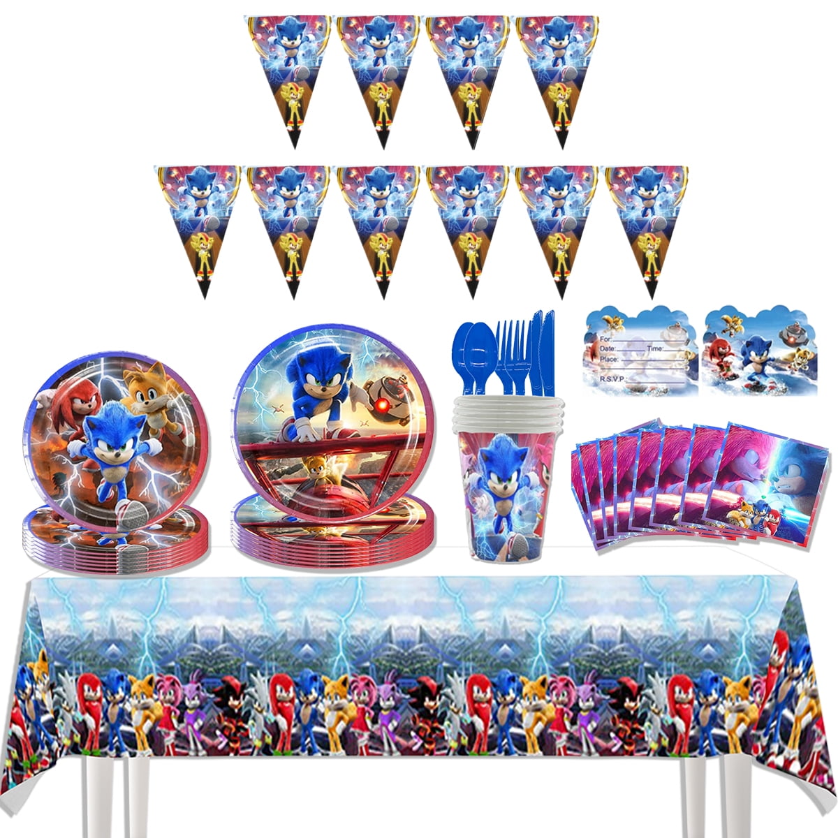 162 PCS Sonic Birthday Decorations, Kawaii Party Supplies Set Include ...